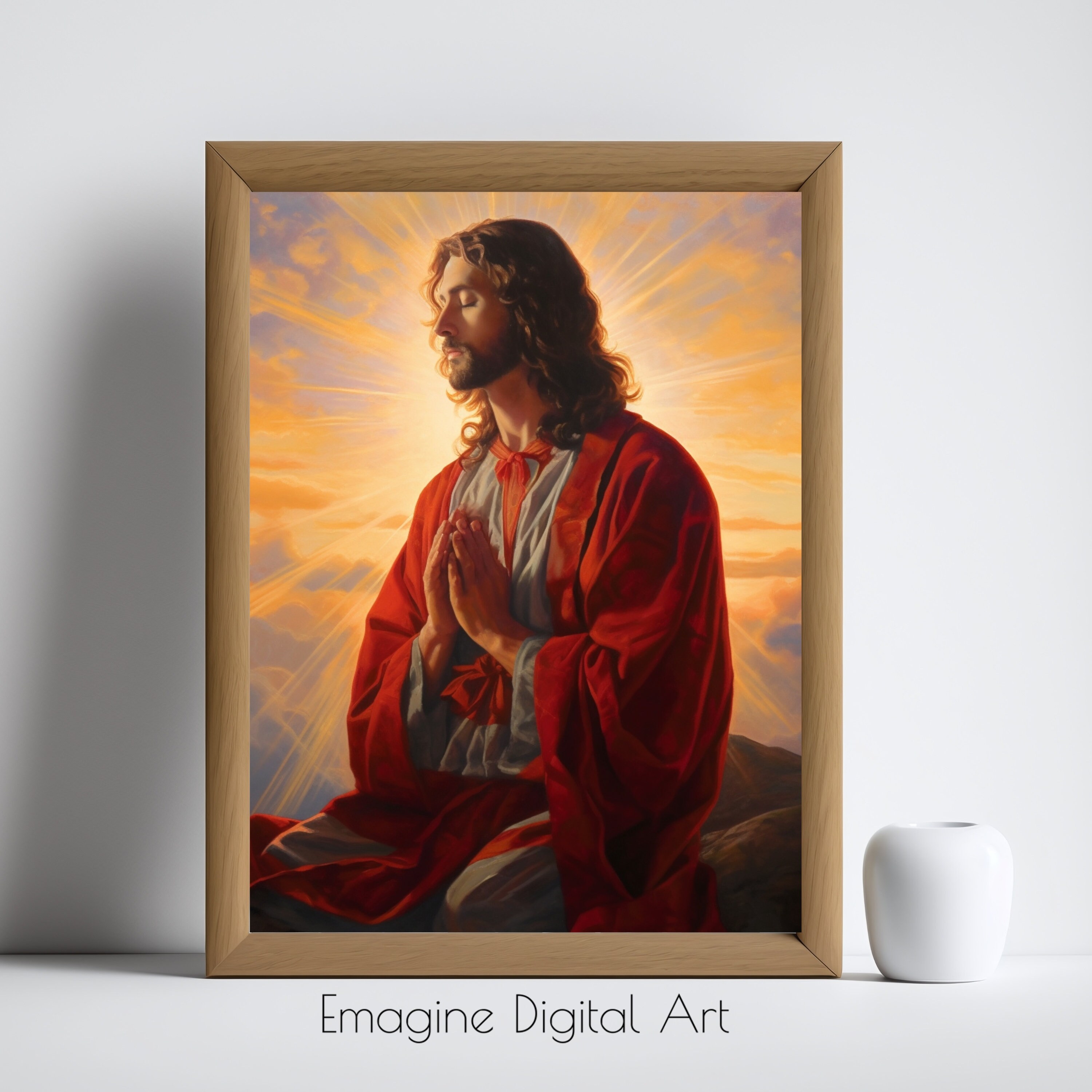 PRINTABLE ART Jesus in Red Robe Kneeling in Prayer - Etsy