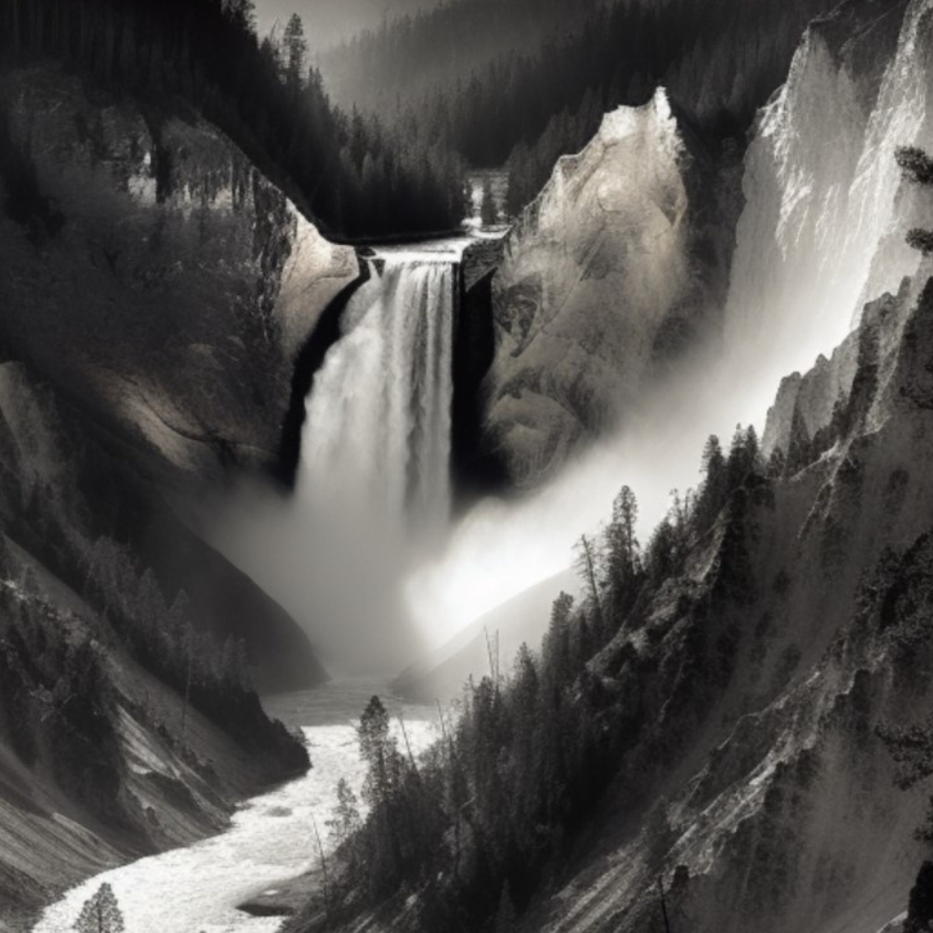 PRINTABLE ART Yellowstone National Park Waterfall Black - Etsy
