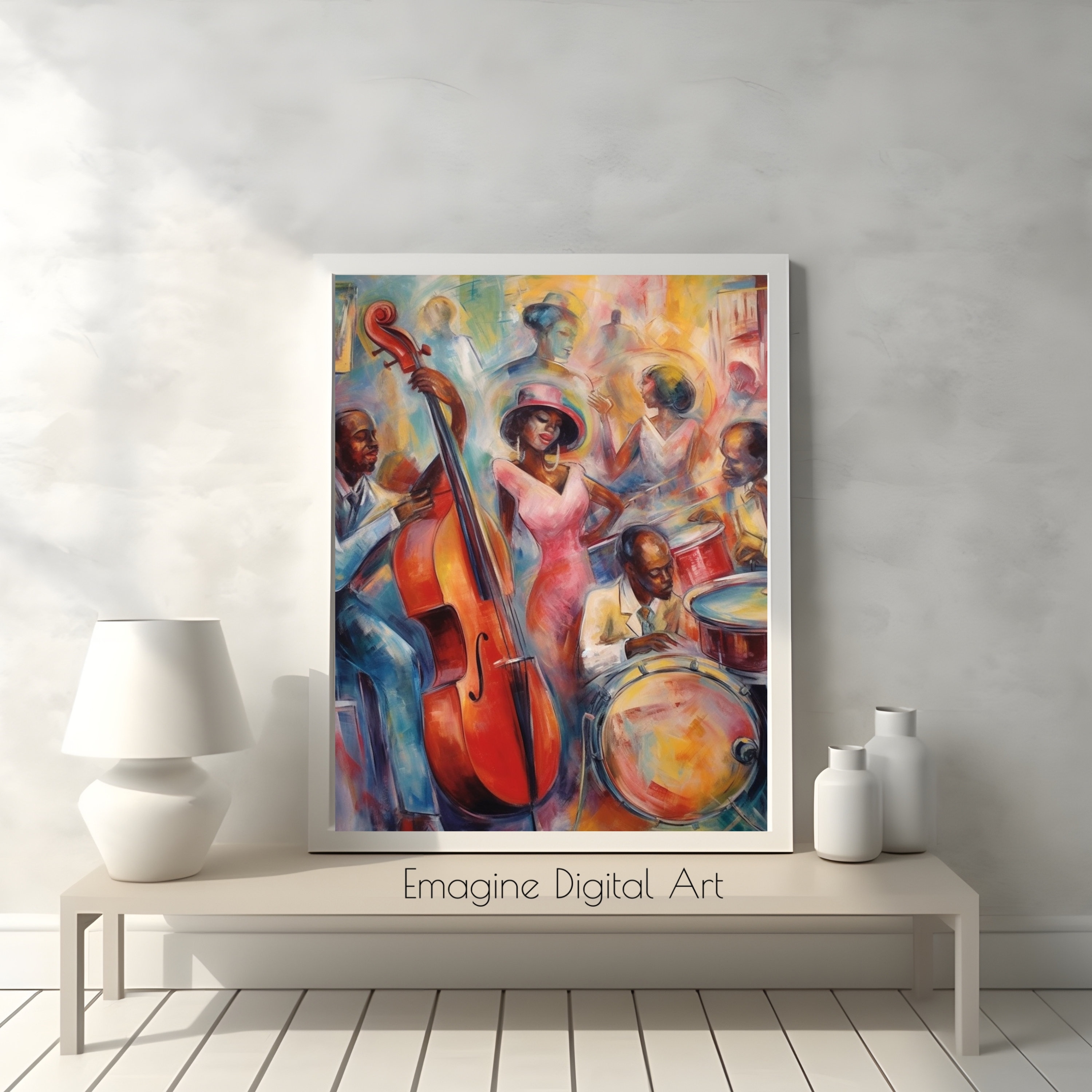 PRINTABLE ART Jazz Musicians Playing in City Club Black Art Wall Decor ...
