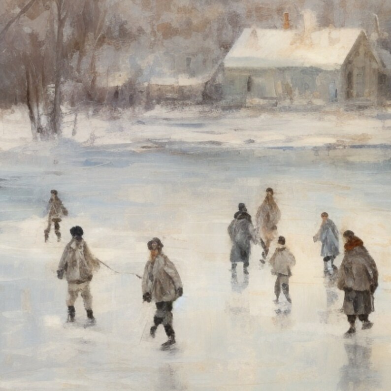 Winter Lake Ice Skaters Vintage Art Print (digital Download) - Etsy