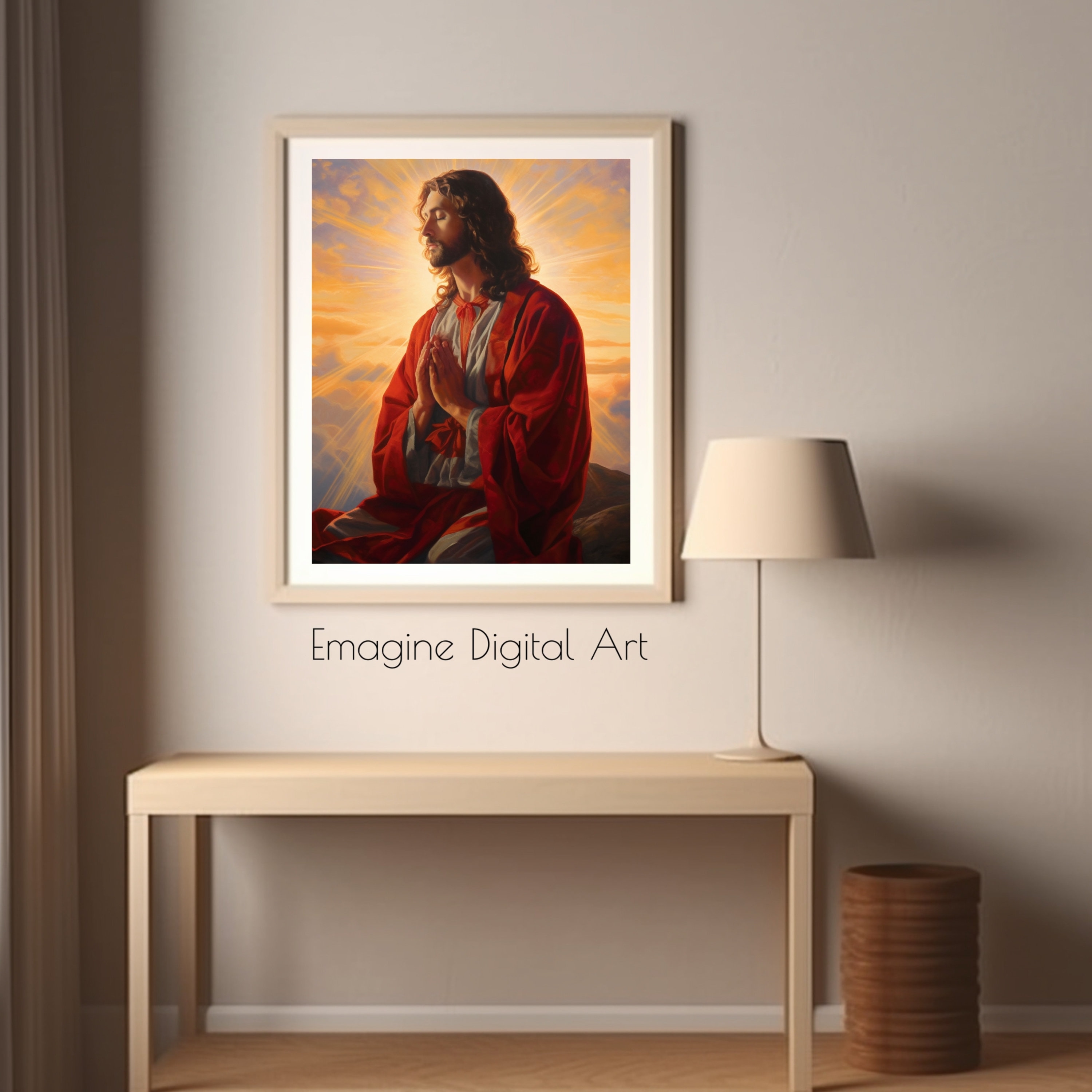 PRINTABLE ART Jesus in Red Robe Kneeling in Prayer Christian Art ...