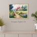 PRINTABLE ART Country Home and Flower Garden Watercolor Painting Floral ...