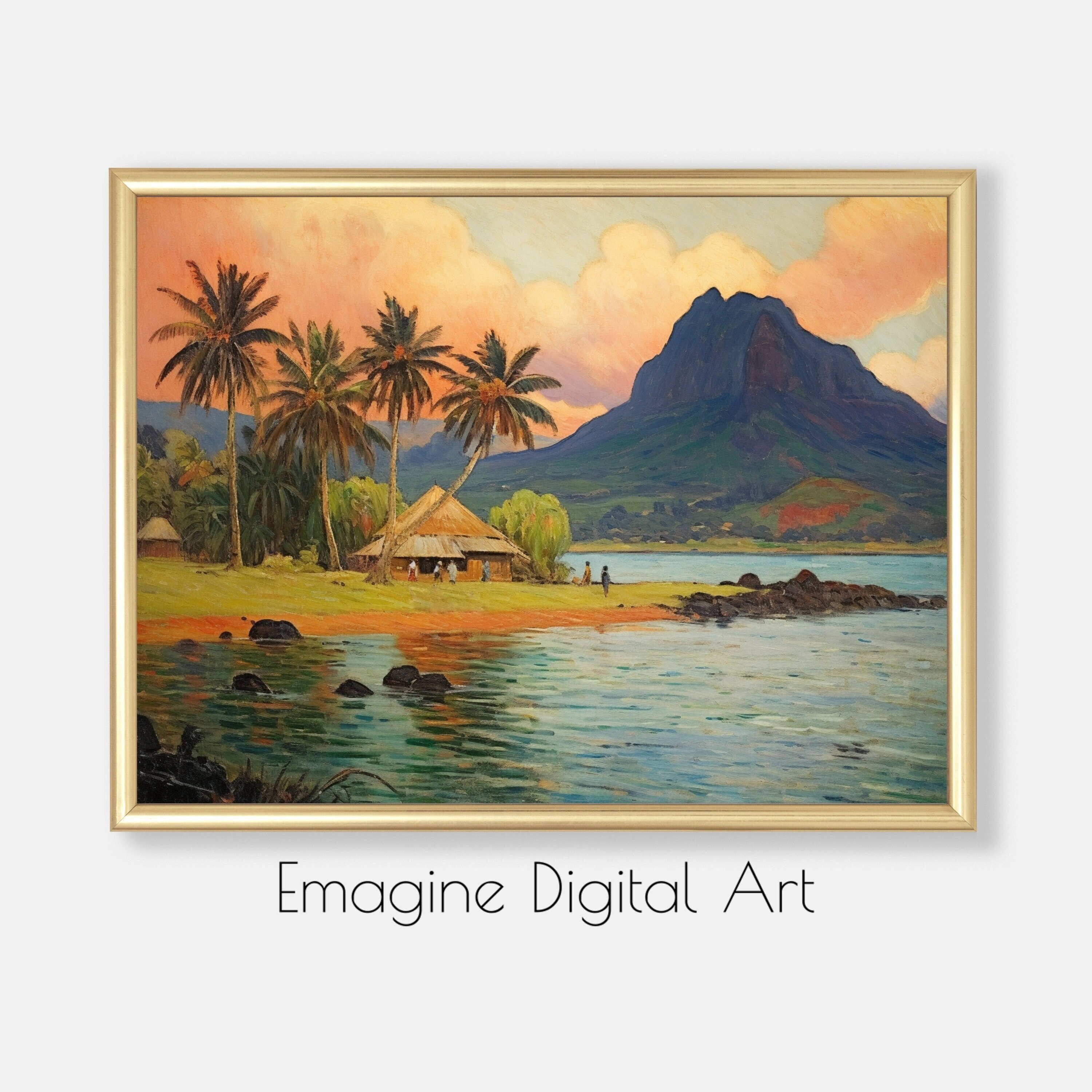 PRINTABLE ART Tahitian Village Painting Tropical Wall Decor Digital Art ...