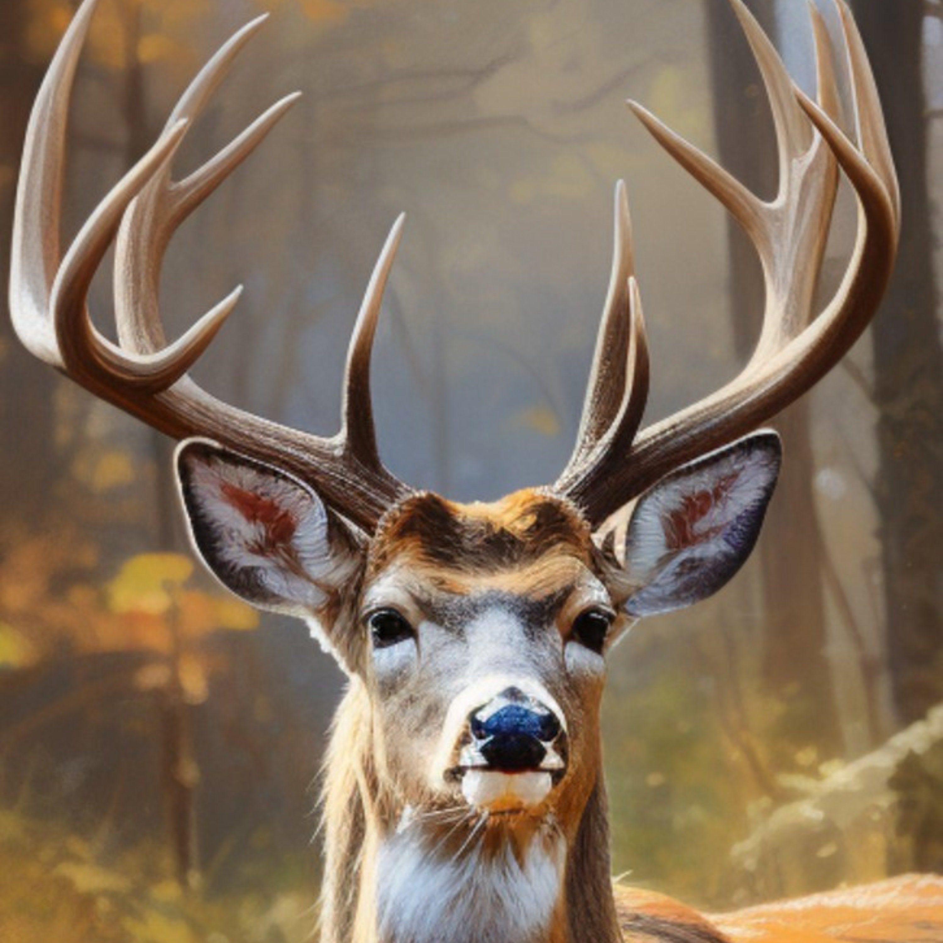 PRINTABLE ART | Buck Deer Standing in Autumn Woods | Wildlife Painting | Buck With Antlers ...