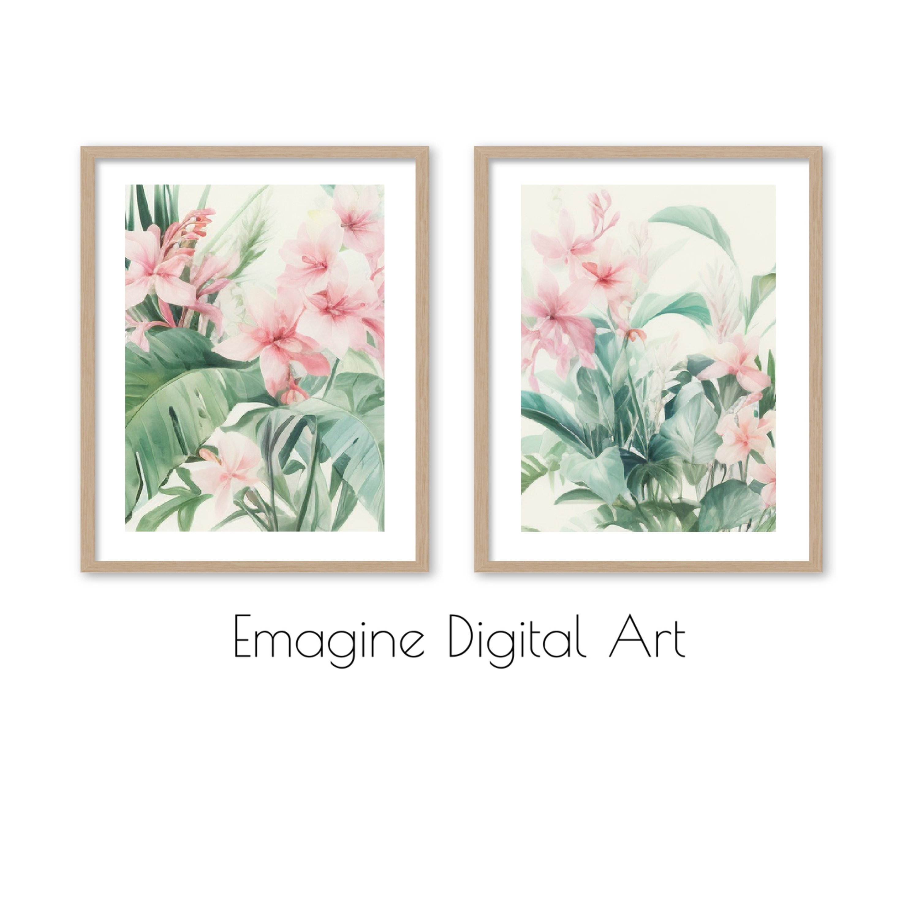 PRINTABLE ART Set of 2 Tropical Art Plants Pink Flowers Tropical Wall ...
