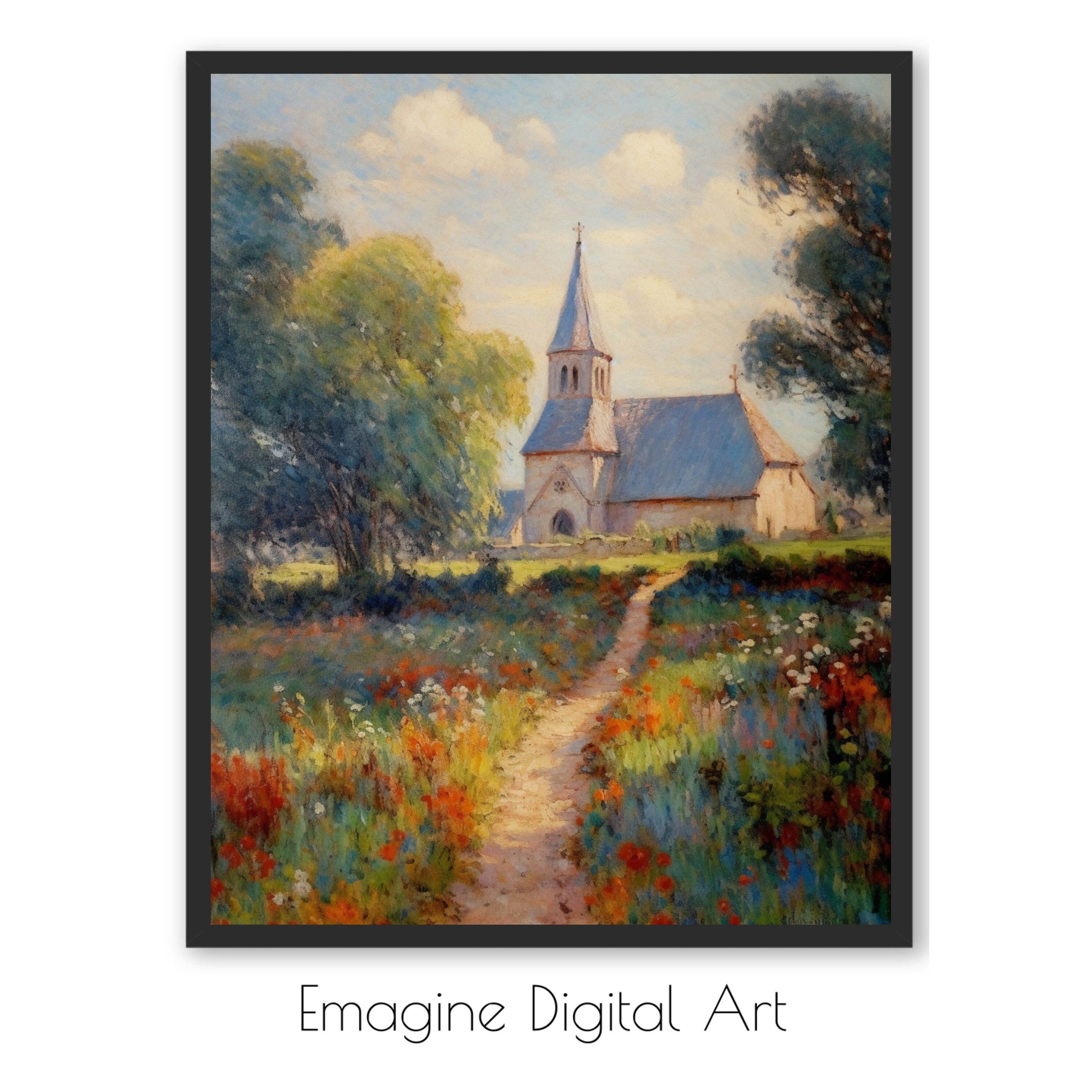PRINTABLE ART | Vintage 1800's European Church and Garden Painting ...