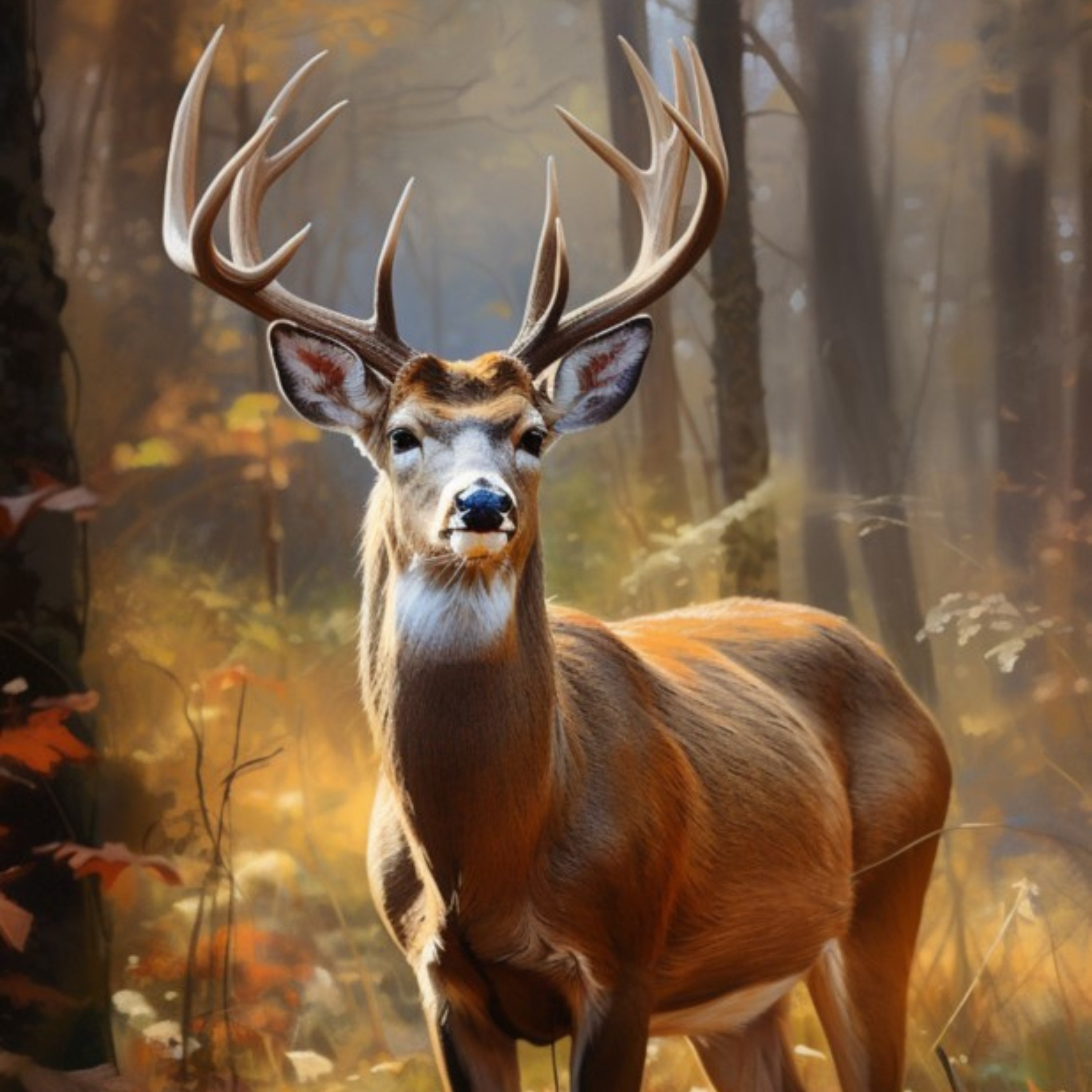 PRINTABLE ART | Buck Deer Standing in Autumn Woods | Wildlife Painting | Buck With Antlers ...
