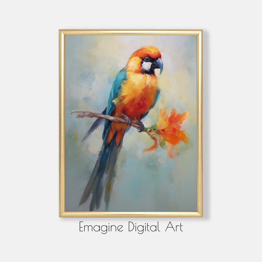 PRINTABLE ART | Parrot on Flowering Branch Painting | Tropical Wall ...