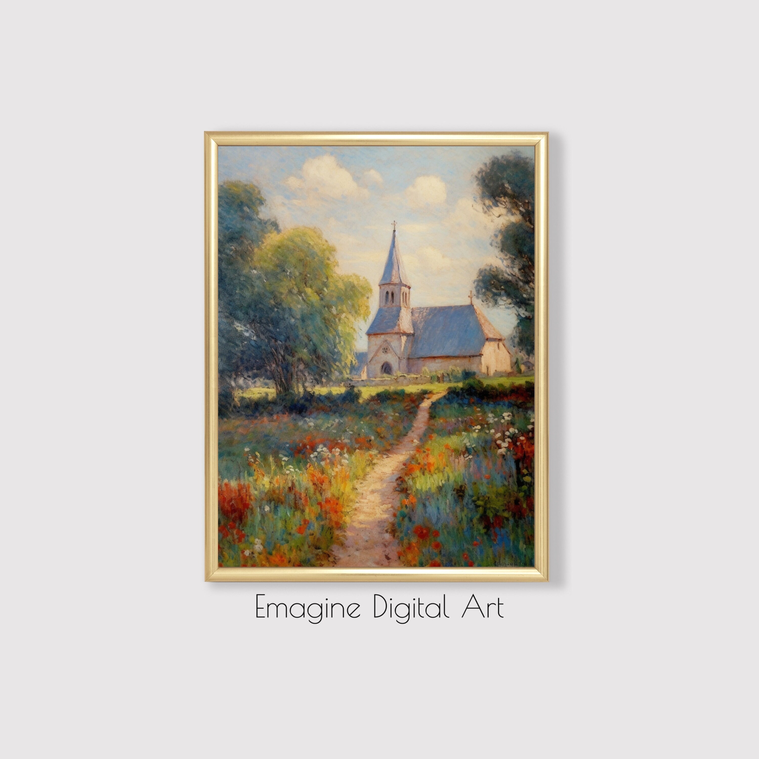 PRINTABLE ART | Vintage 1800's European Church and Garden Painting ...