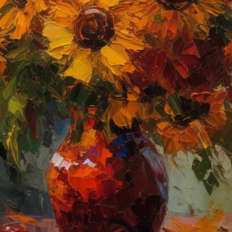 PRINTABLE ART Sunflowers in Vase Bold Impressionist Floral - Etsy