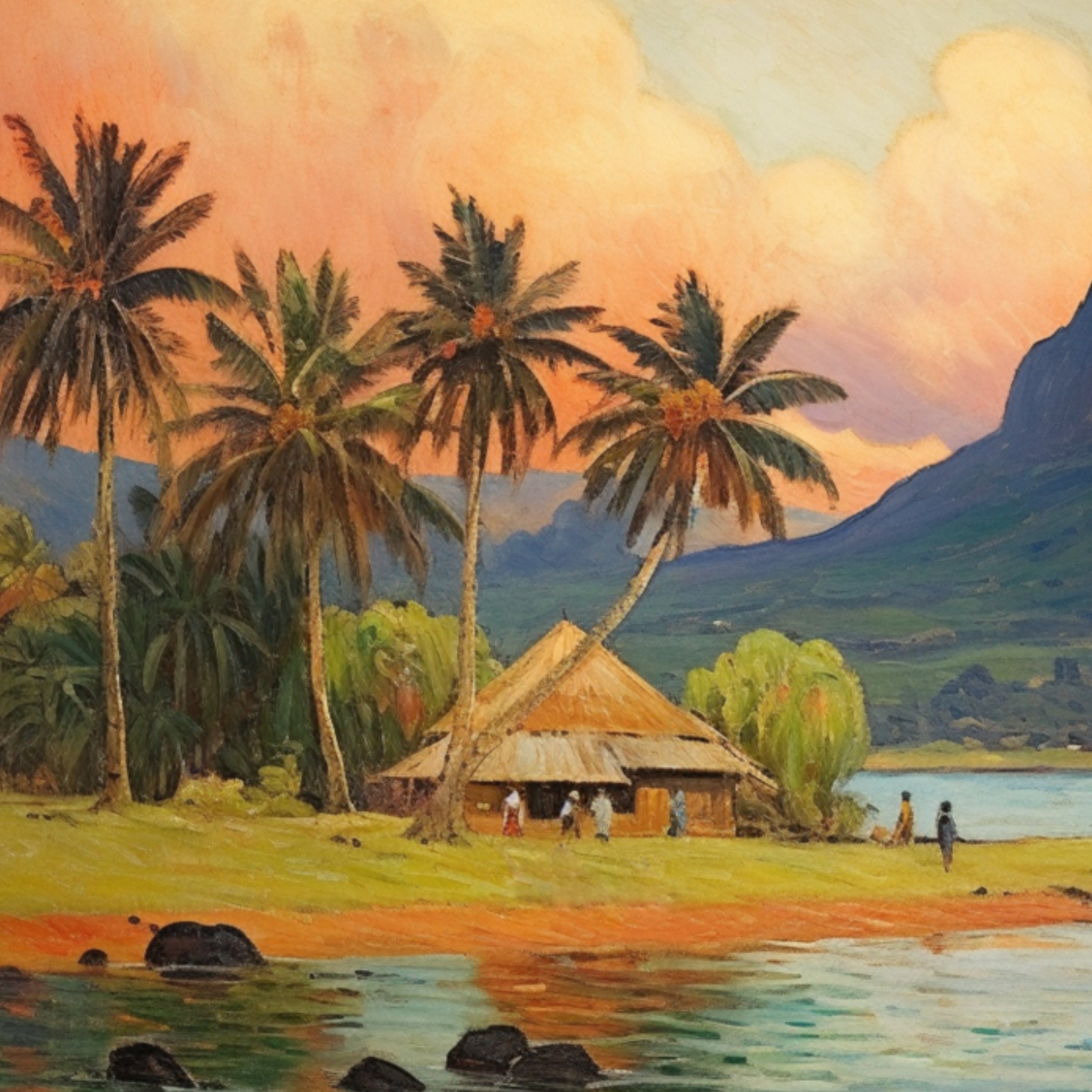 PRINTABLE ART Tahitian Village Painting Tropical Wall Decor Digital Art ...