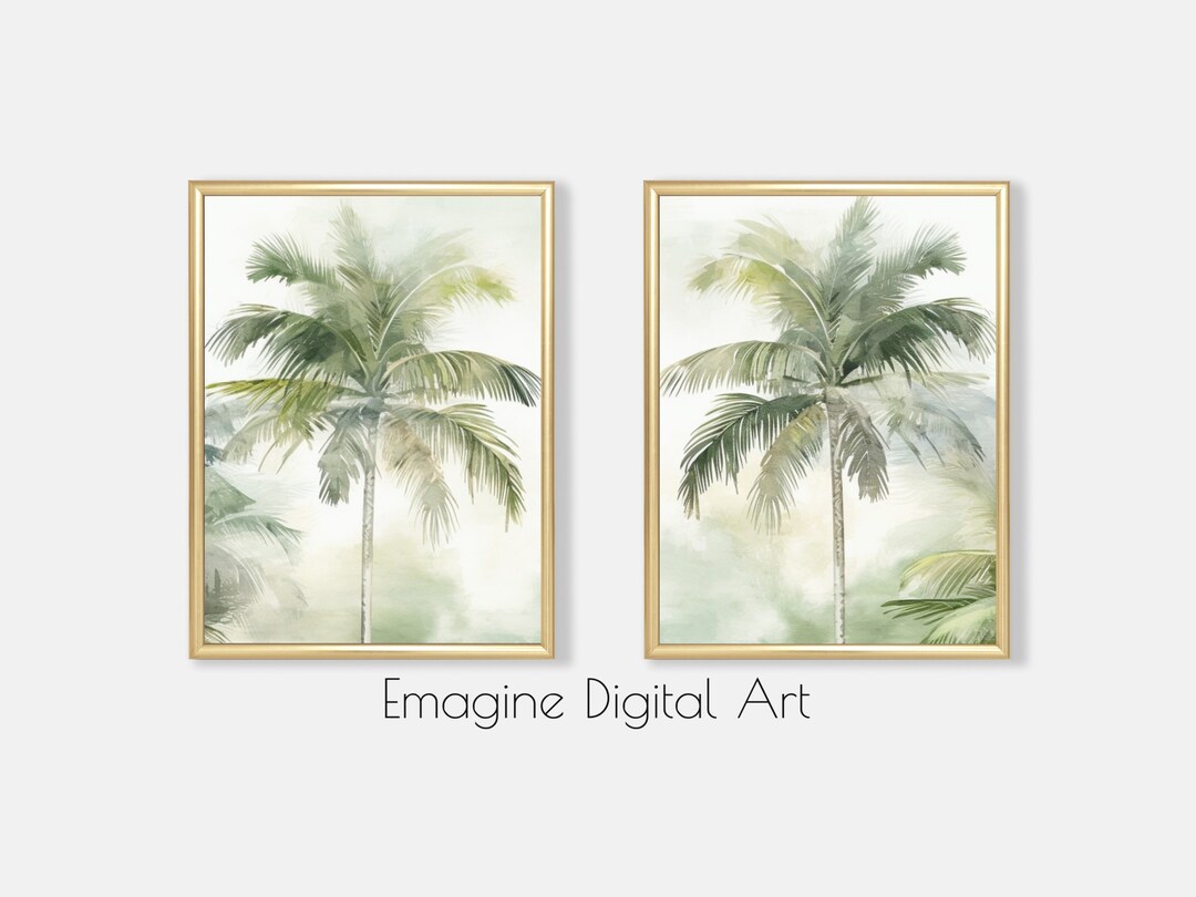 PRINTABLE ART | Set of 2 | Palm Trees Paintings Soft Tones | Tropical ...