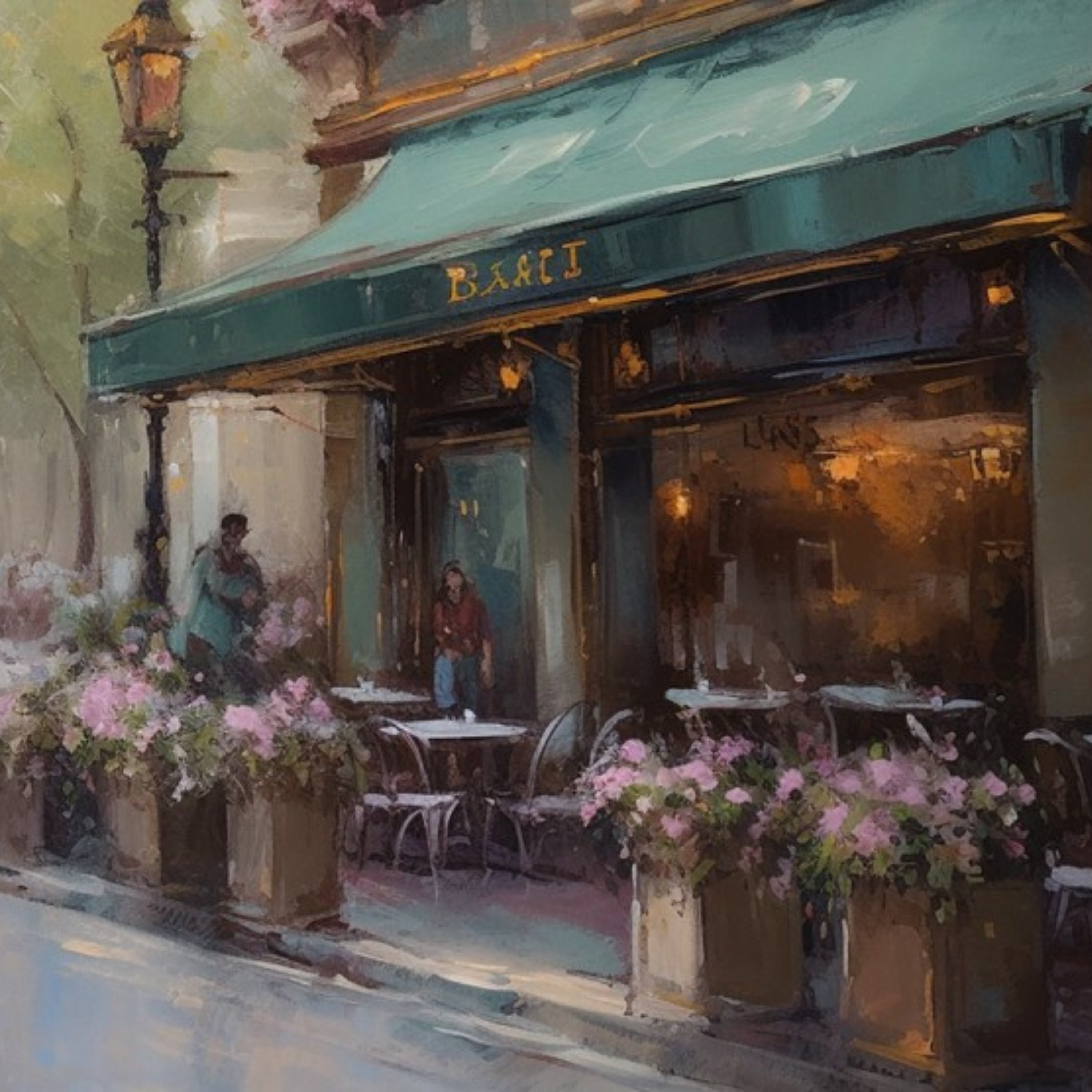 PRINTABLE ART | Vintage Painting of Paris Cafe in Spring | Romantic ...
