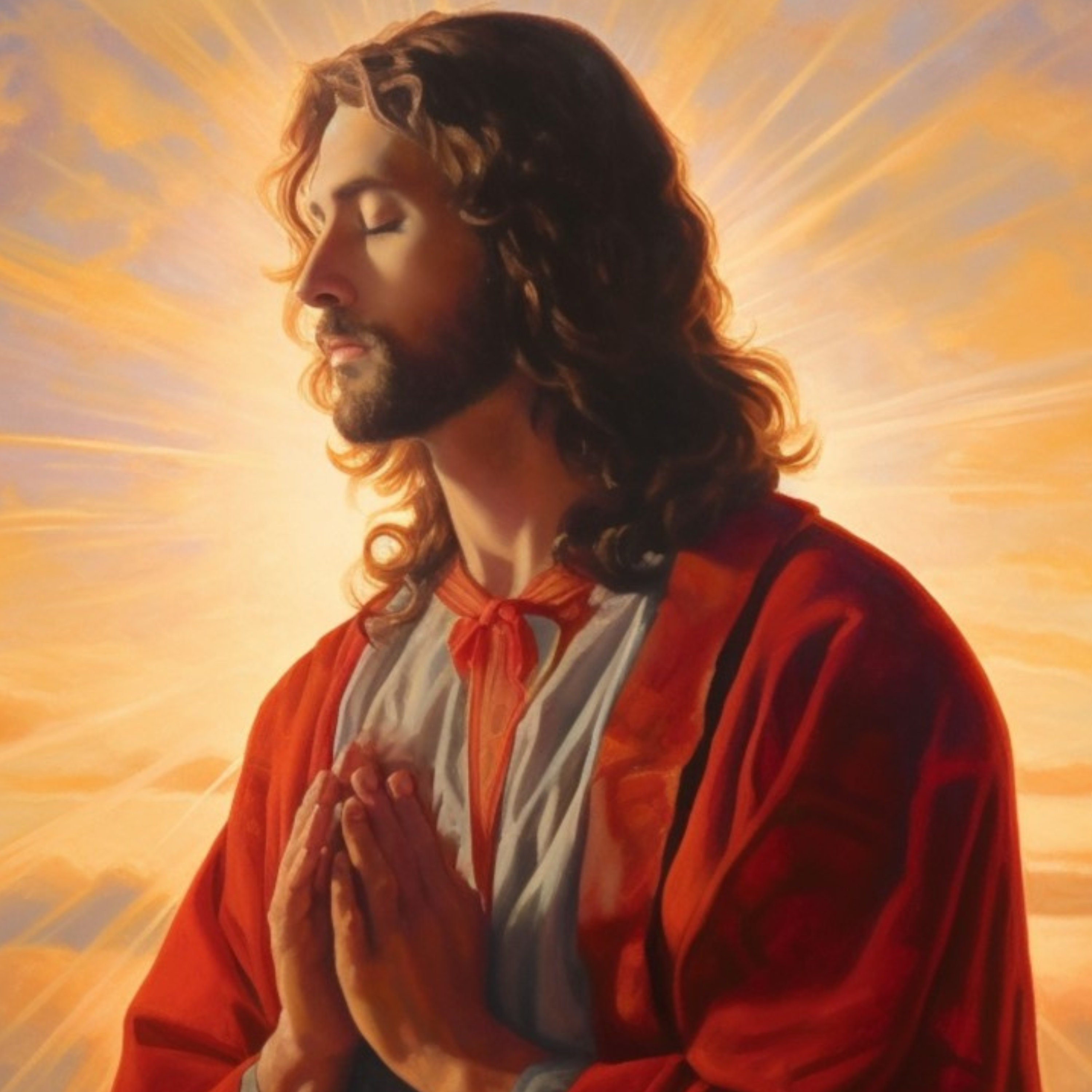 PRINTABLE ART Jesus in Red Robe Kneeling in Prayer Christian Art ...