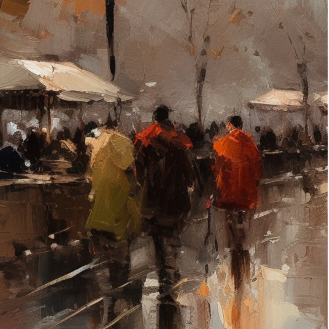 PRINTABLE ART Impressionist Scene of a Rainy Parisian Promenade in ...