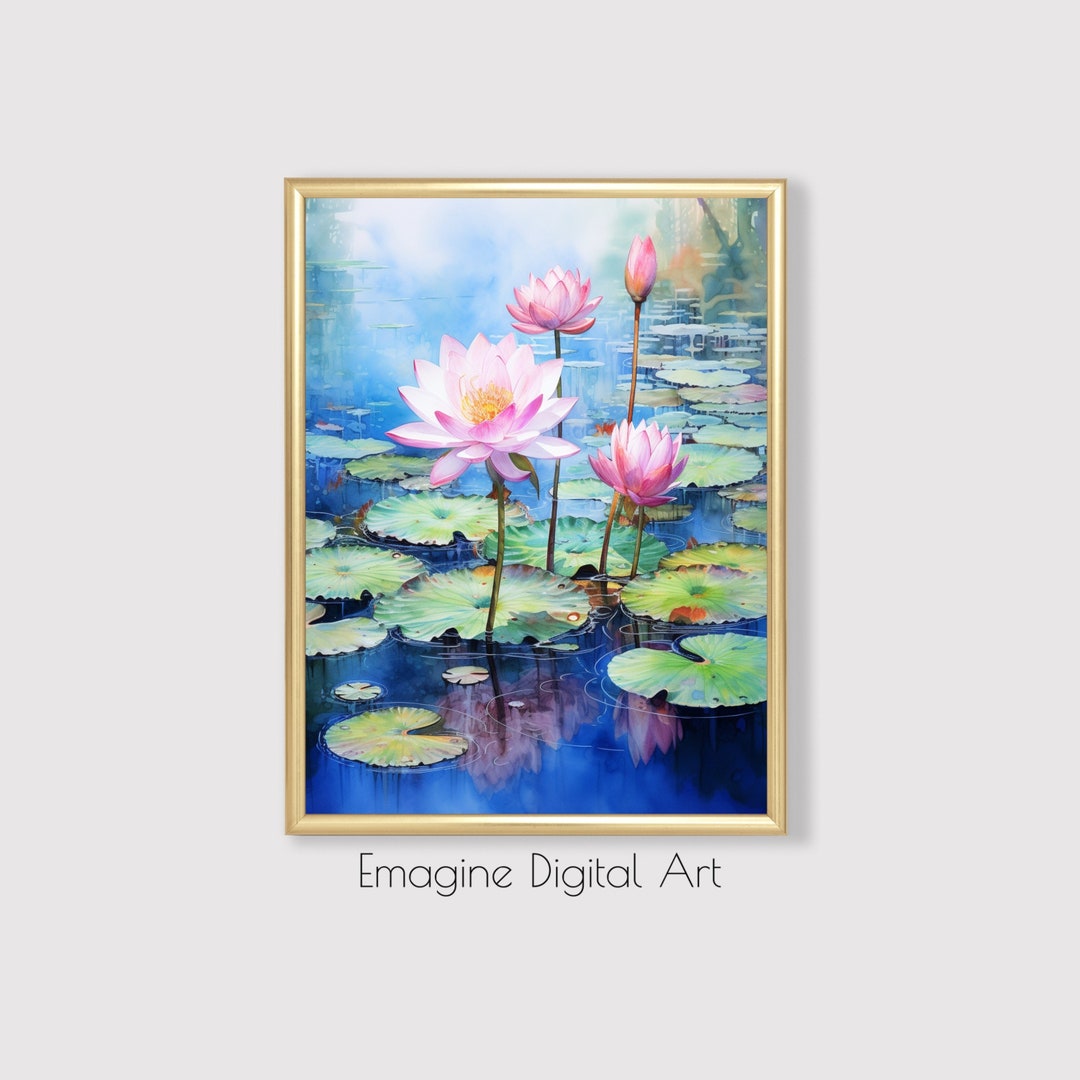 PRINTABLE ART | Pink Lotus Flowers Watercolor Painting | Floral Wall ...
