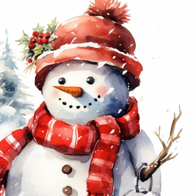 PRINTABLE ART | Snowman Watercolor Painting | Christmas Wall Decor ...
