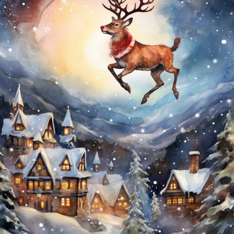 Rudolph's Christmas Eve Painting | Village Scene, Holiday Wall Decor ...