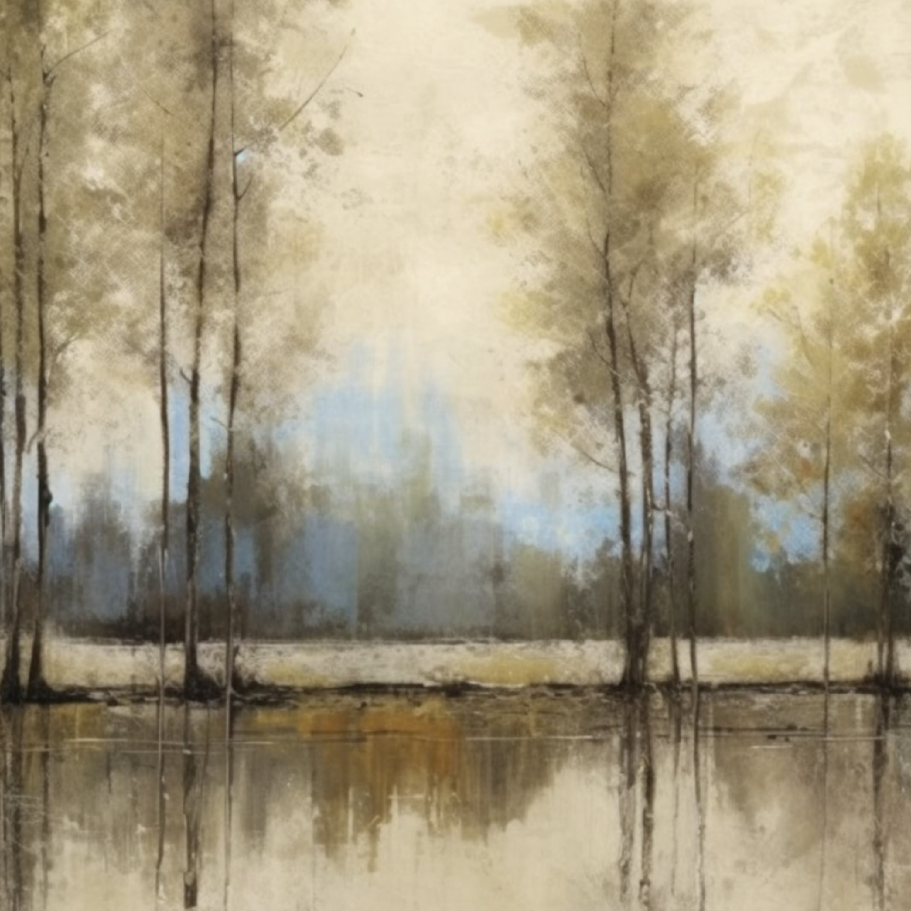 PRINTABLE ART Spring Trees Reflections Painting Impressionist Wall ...