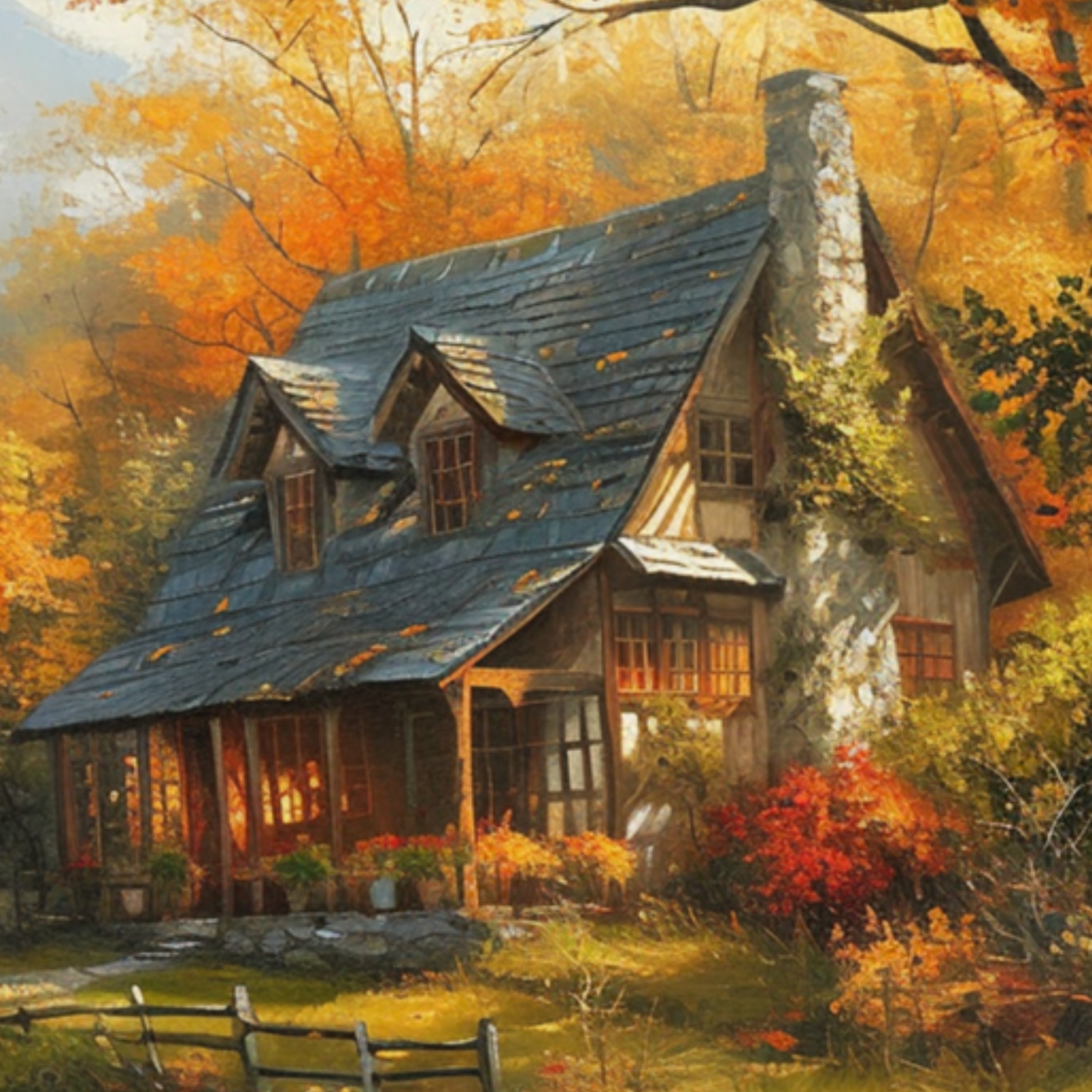 PRINTABLE ART | Autumn Country Cottage Landscape | Autumn Wall Decor ...