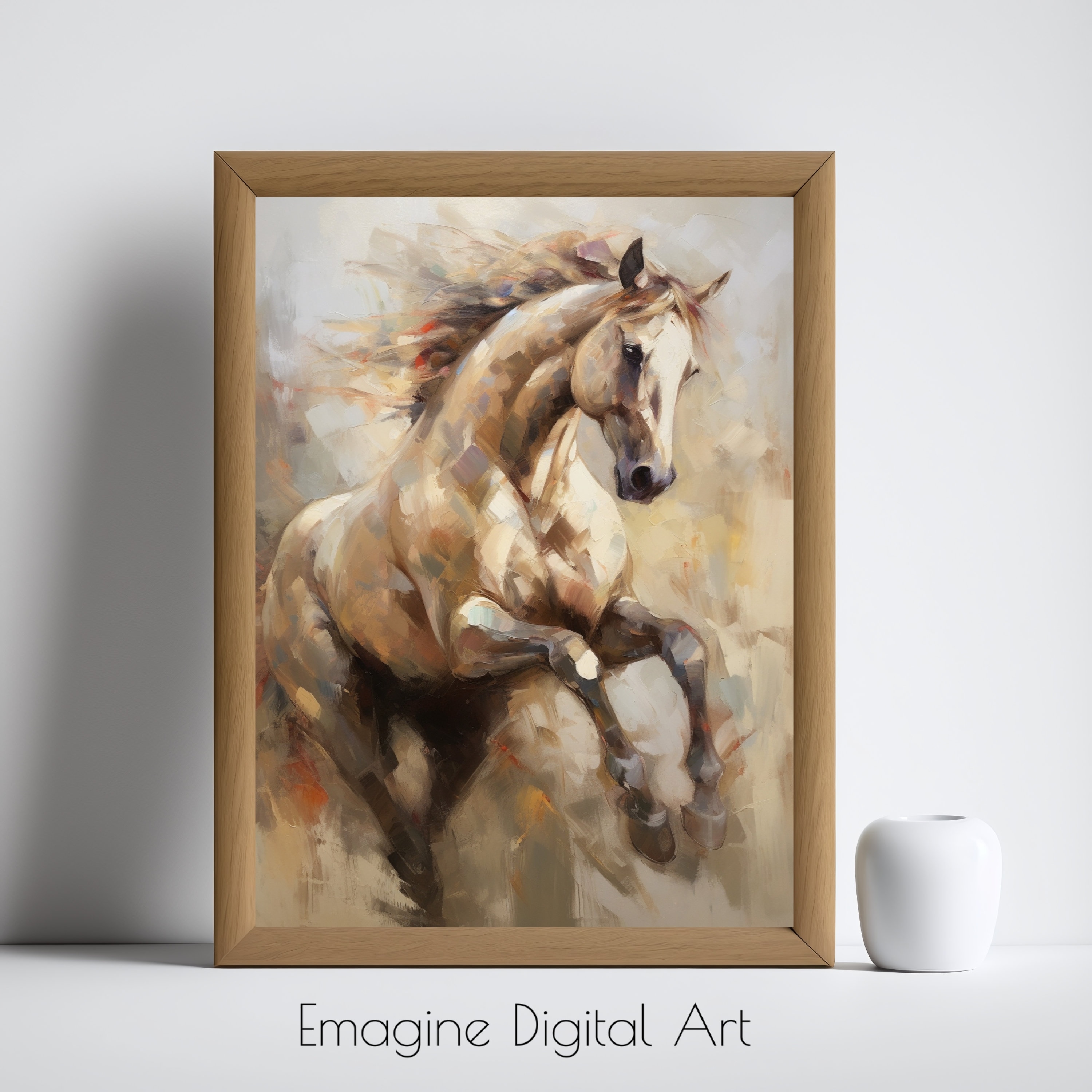PRINTABLE ART Bucking Palomino Stallion Painting Wild Horse Wall Decor ...