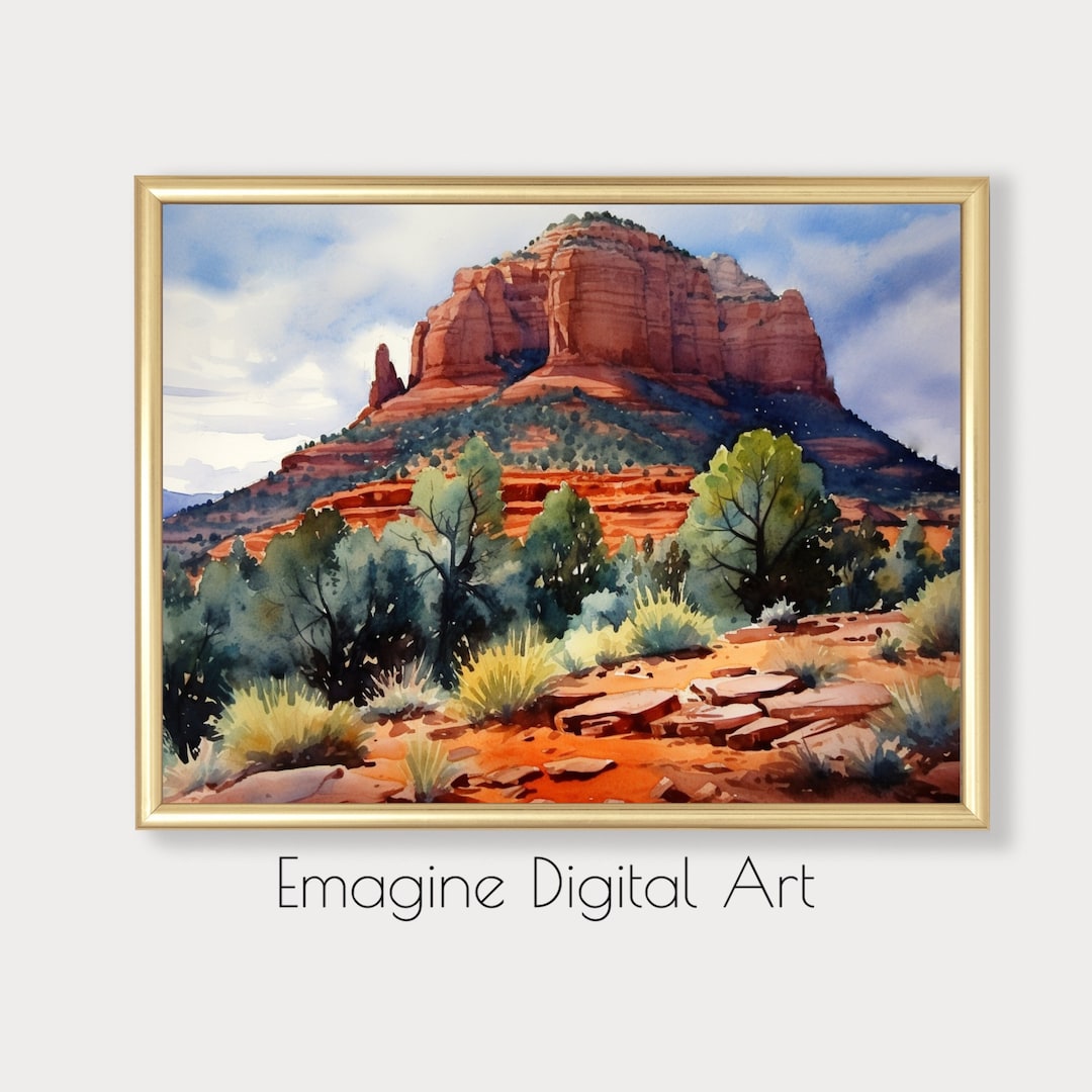 Sedona Arizona Redrock Butte Watercolor Print | Desert Landscape ...