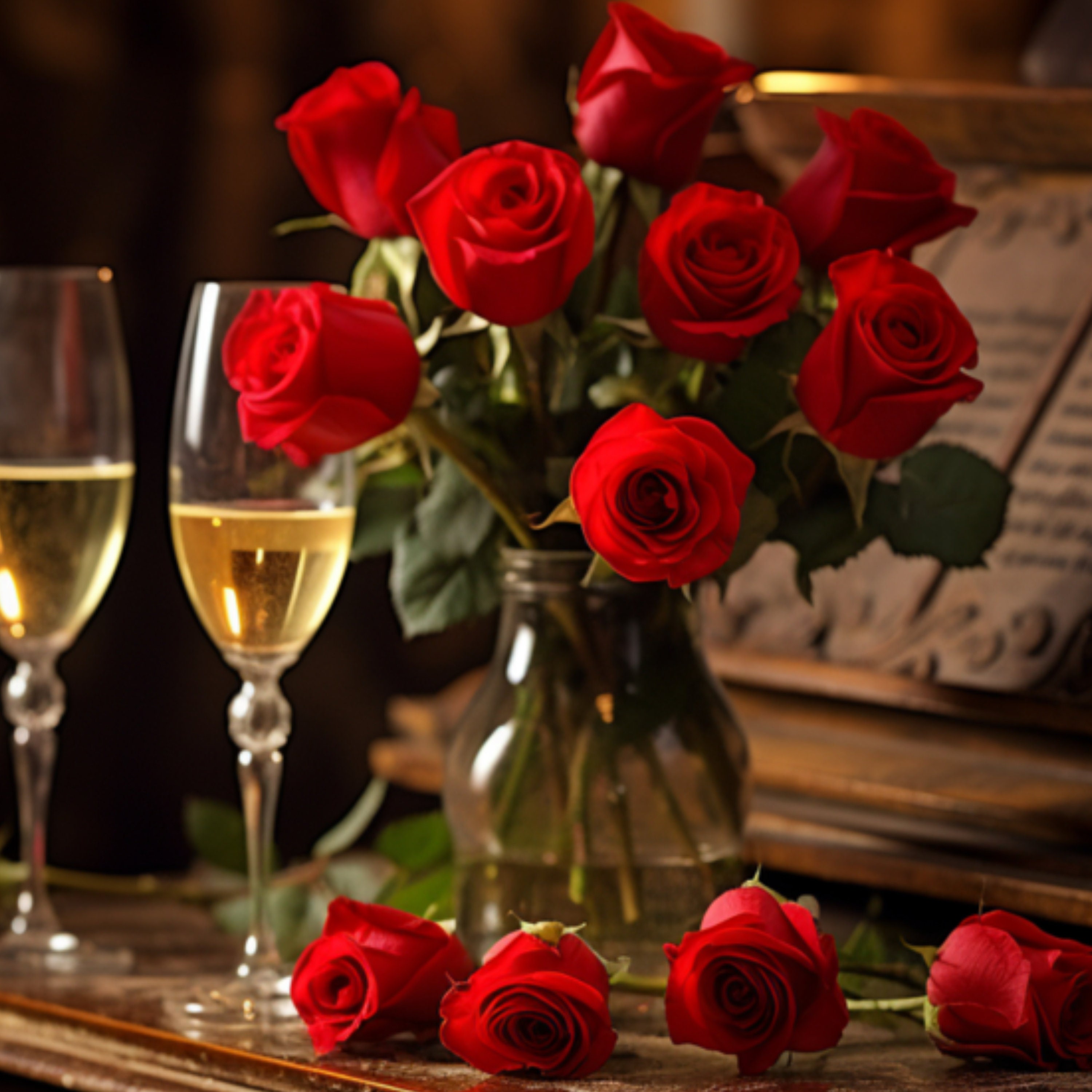 PRINTABLE ART Piano, Red Roses & Champagne Photo Floral Wall Decor ...