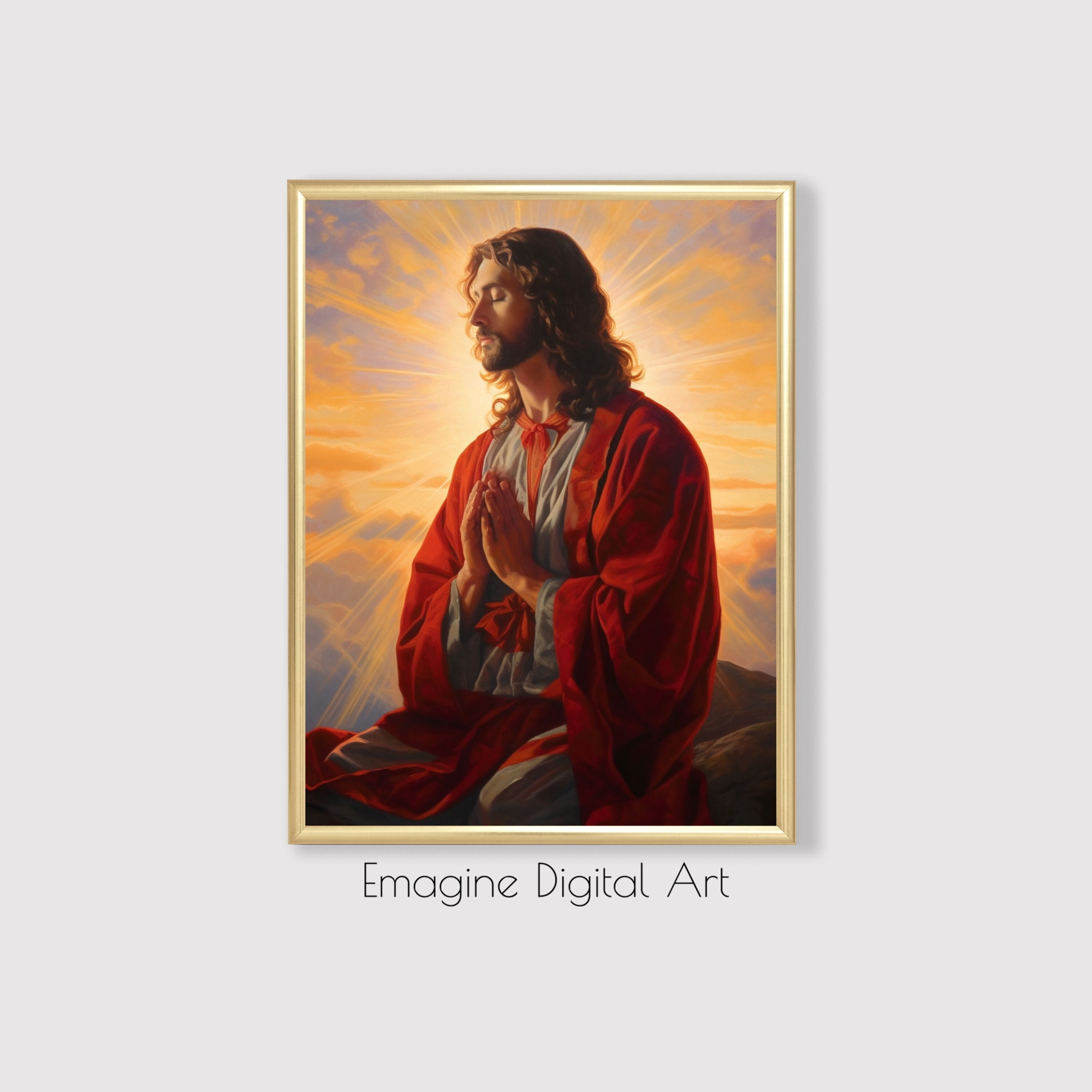 PRINTABLE ART Jesus in Red Robe Kneeling in Prayer - Etsy