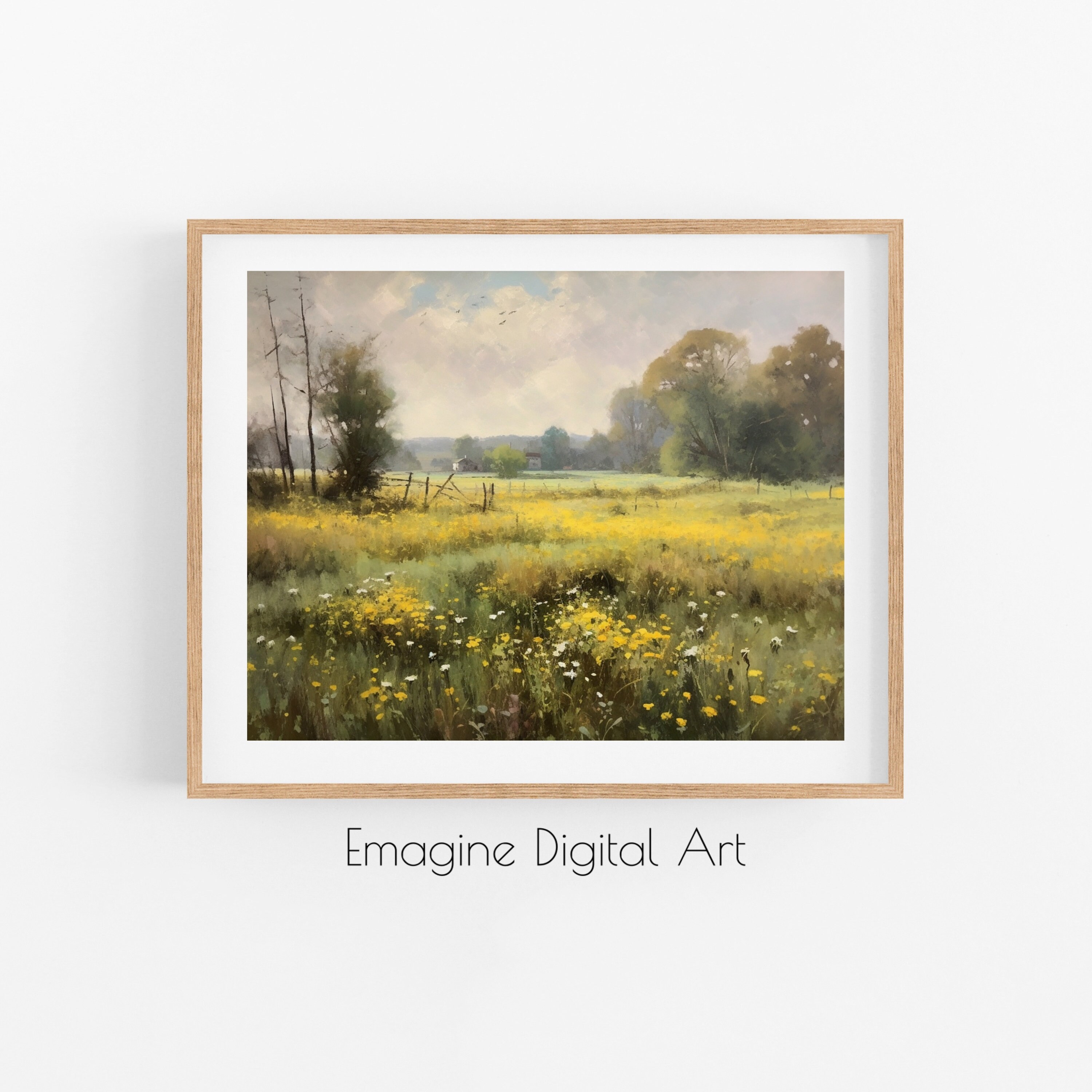 PRINTABLE ART Vintage Country Landscape Yellow Wildflowers Floral Wall ...