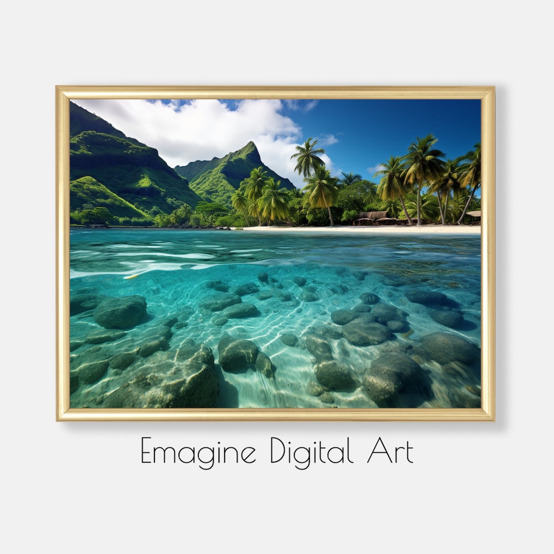 PRINTABLE ART | Tahitian Beach and Tiki Huts Photo | Tropical Art Wall ...
