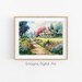 PRINTABLE ART Country Home and Flower Garden Watercolor Painting Floral ...