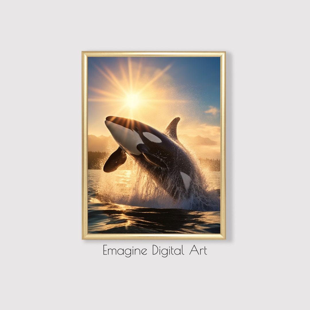 PRINTABLE ART | Orca Whale Breaching Ocean's Surface | Marine Life Wall ...