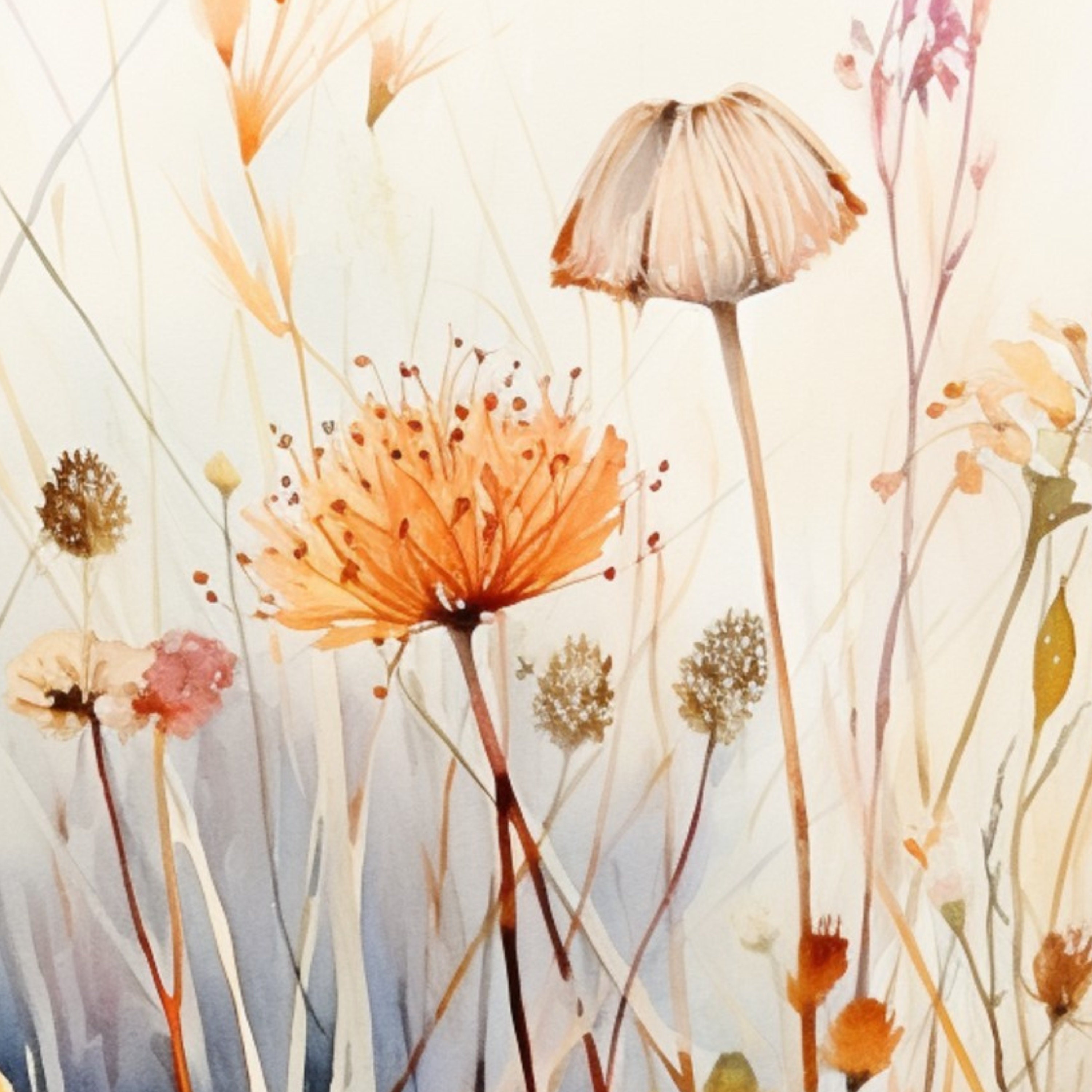 PRINTABLE ART Set of 2 Seed Head Flowers Watercolor Paintings Floral ...