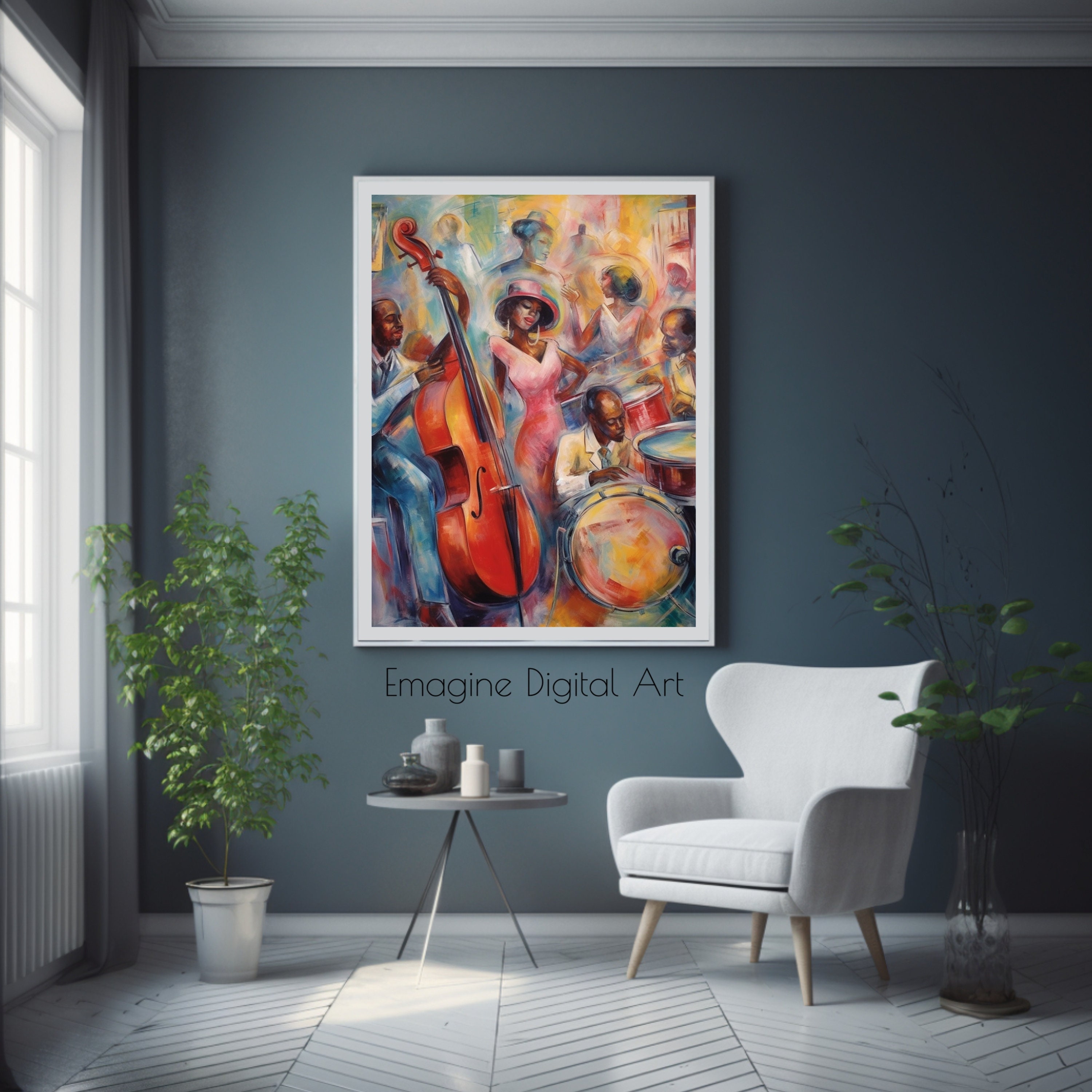 PRINTABLE ART Jazz Musicians Playing in City Club Black Art Wall Decor ...