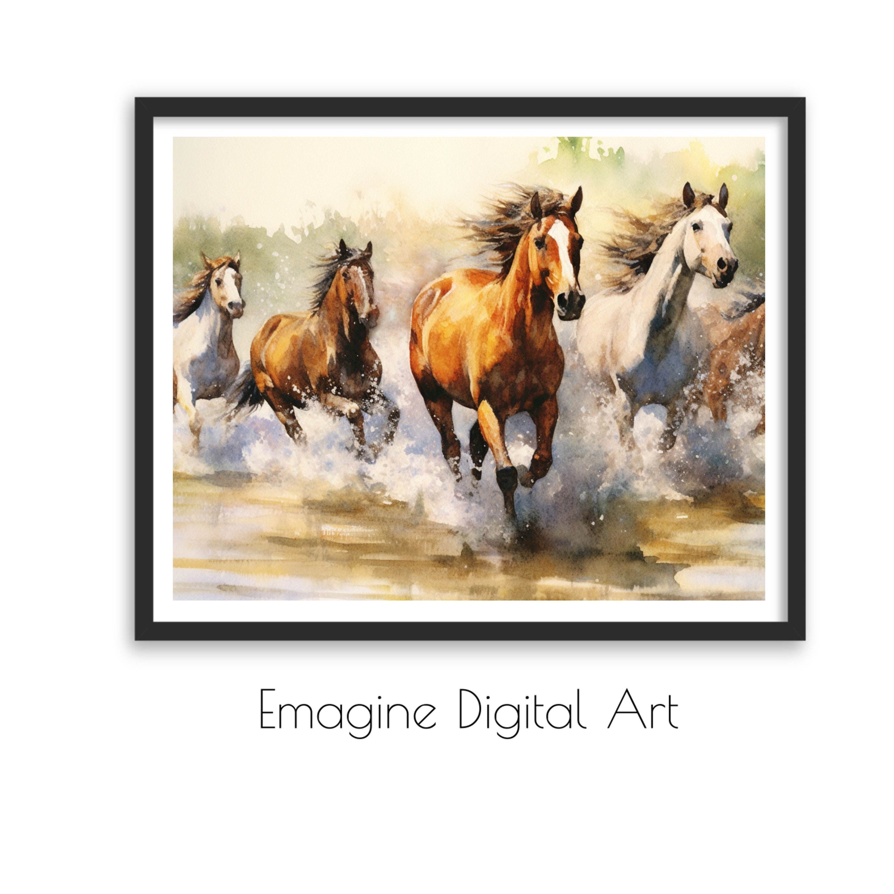 PRINTABLE ART Mustang Horses Running Wild Equestrian Watercolor ...