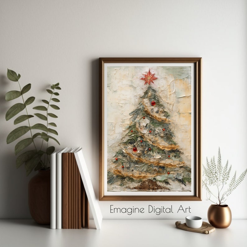 PRINTABLE ART | Vintage Christmas Tree Impasto Painting | Christmas ...