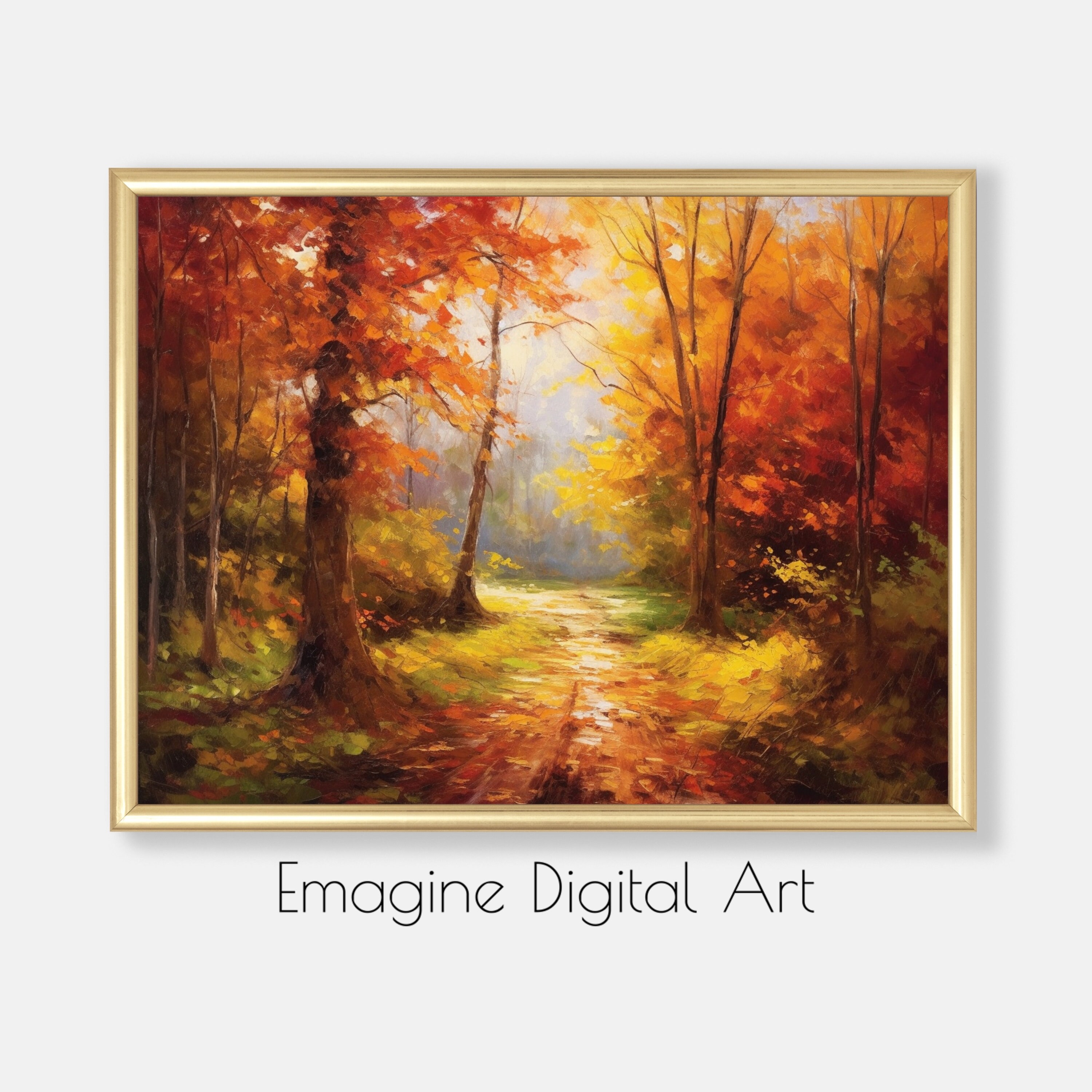 PRINTABLE ART | Autumn Trees Pathway Painting | Autumn Wall Decor ...