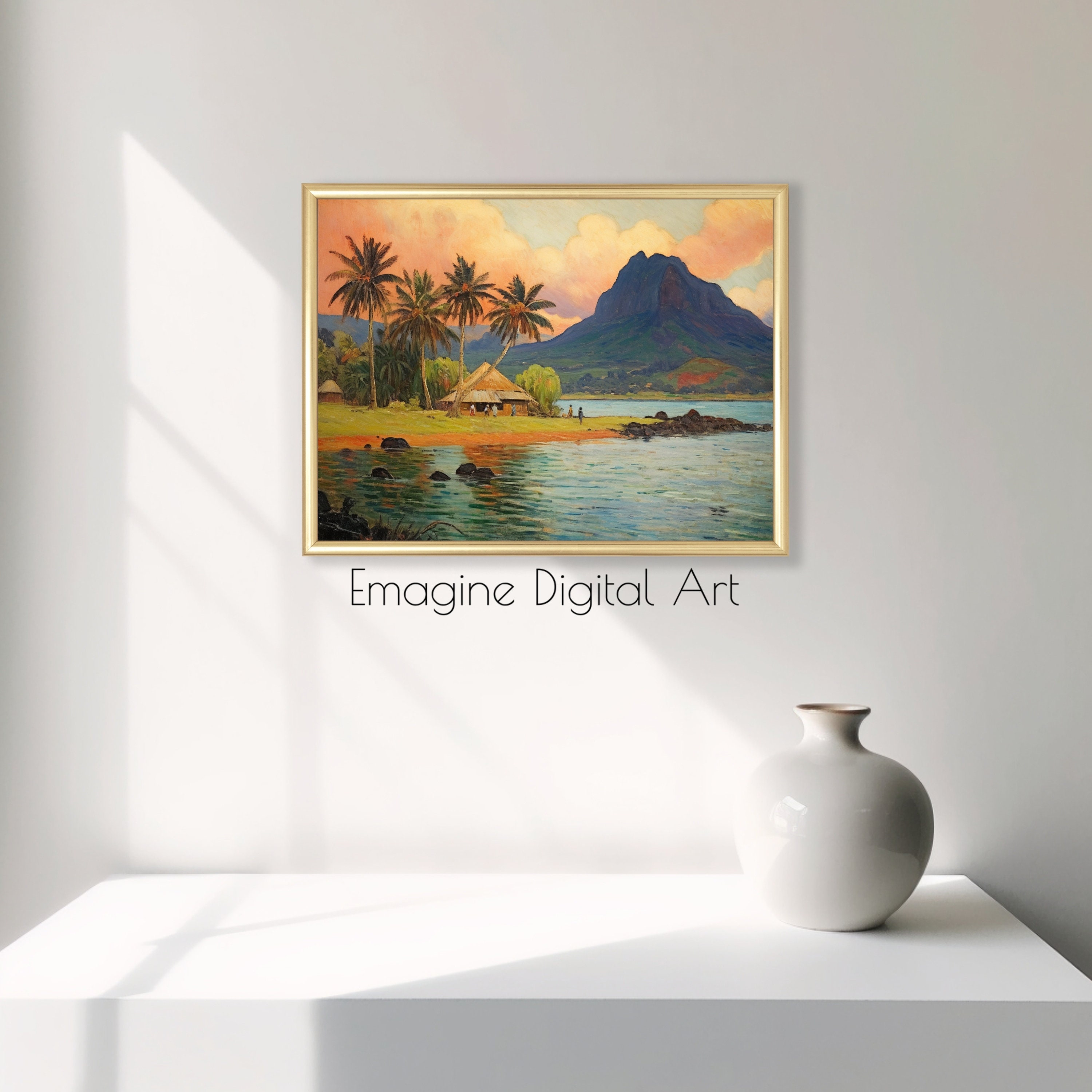 PRINTABLE ART | Tahitian Village Painting | Tropical Wall Decor ...