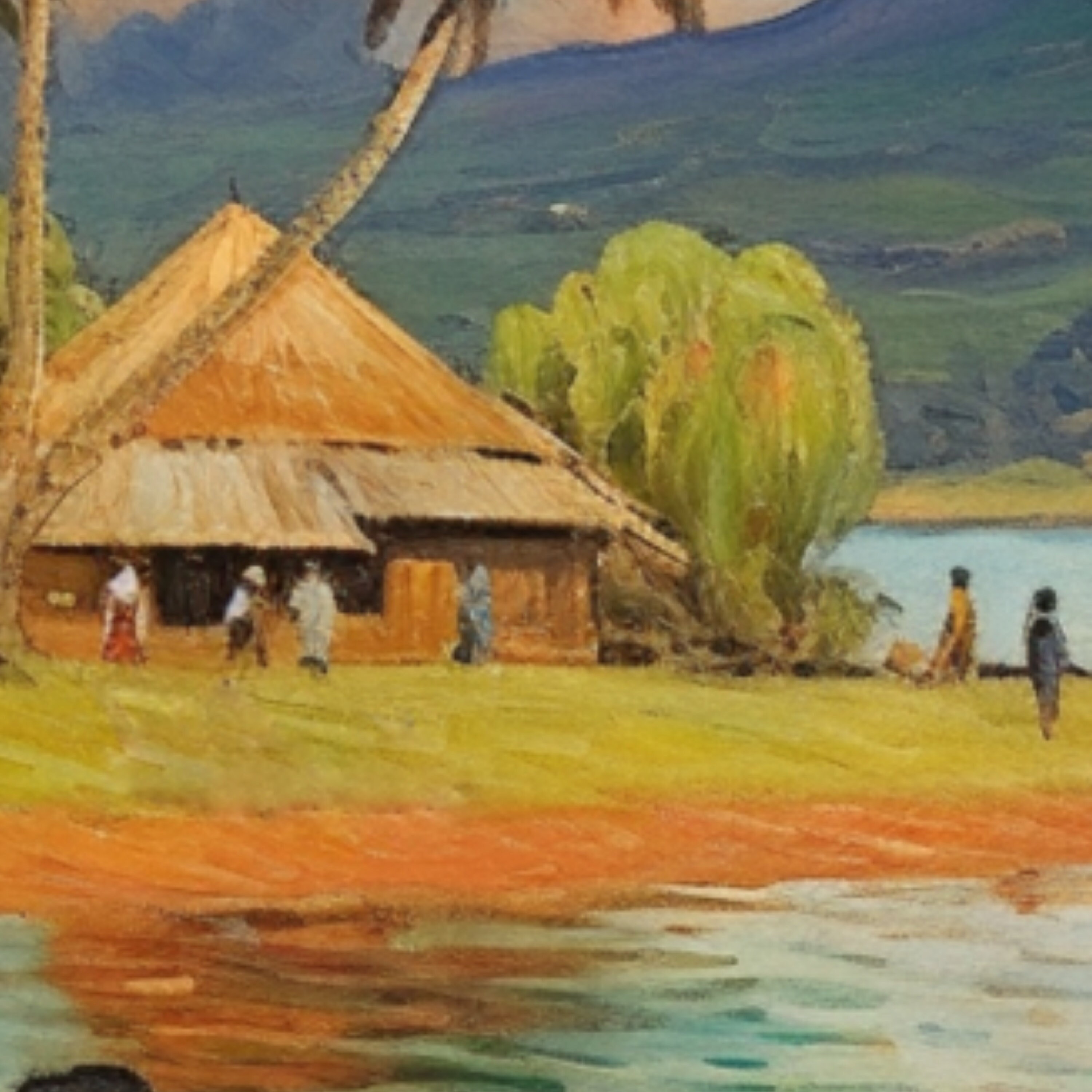 PRINTABLE ART Tahitian Village Painting Tropical Wall Decor Digital Art ...