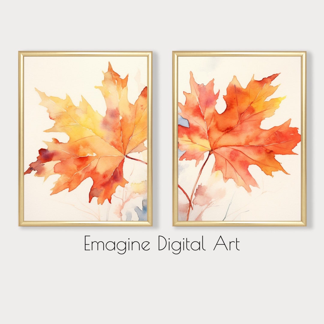 PRINTABLE ART | Set of 2 | Autumn Maple Leaf Watercolor Painting | Fall ...