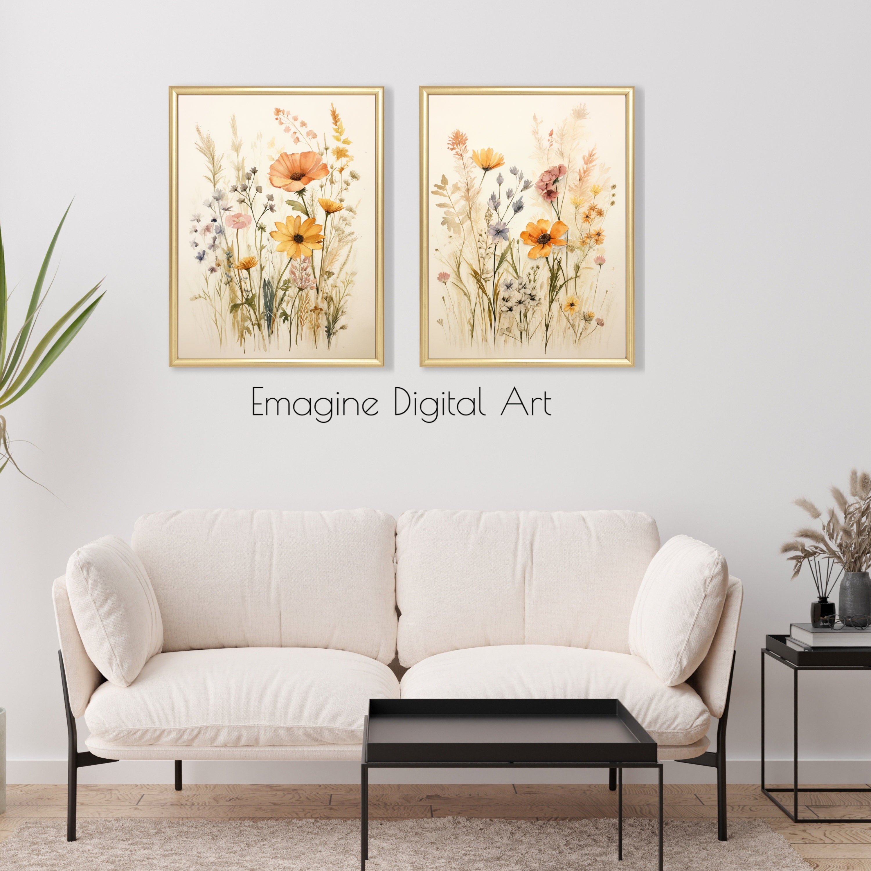 PRINTABLE ART Set of 2 Pastel Vintage Flower Watercolor Paintings ...