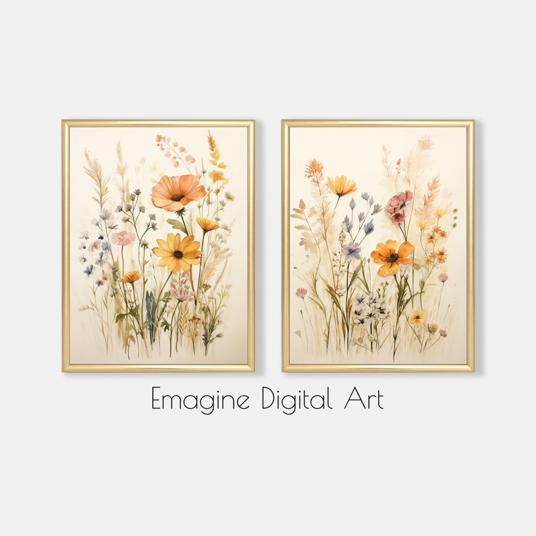 PRINTABLE ART | Set of 2 | Pastel Vintage Flower Watercolor Paintings ...