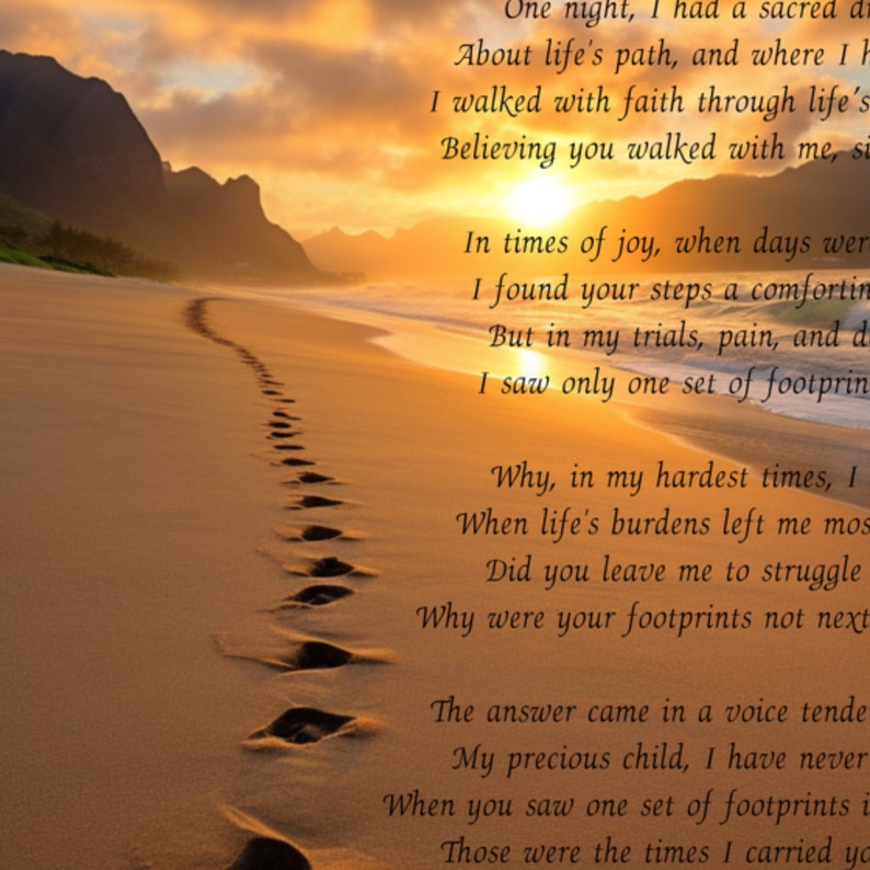 Footprints Poem Beach Print | Christian Wall Art (digital Download) - Etsy