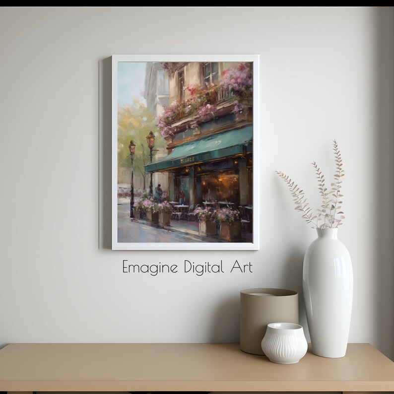 PRINTABLE ART | Vintage Painting of Paris Cafe in Spring | Romantic ...