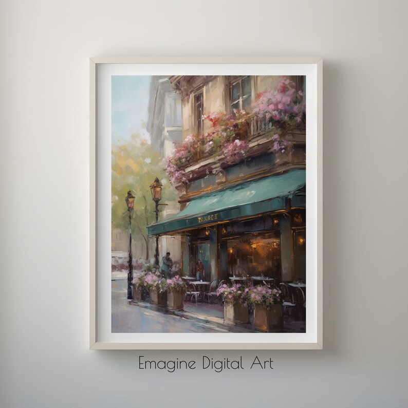 PRINTABLE ART | Vintage Painting of Paris Cafe in Spring | Romantic ...
