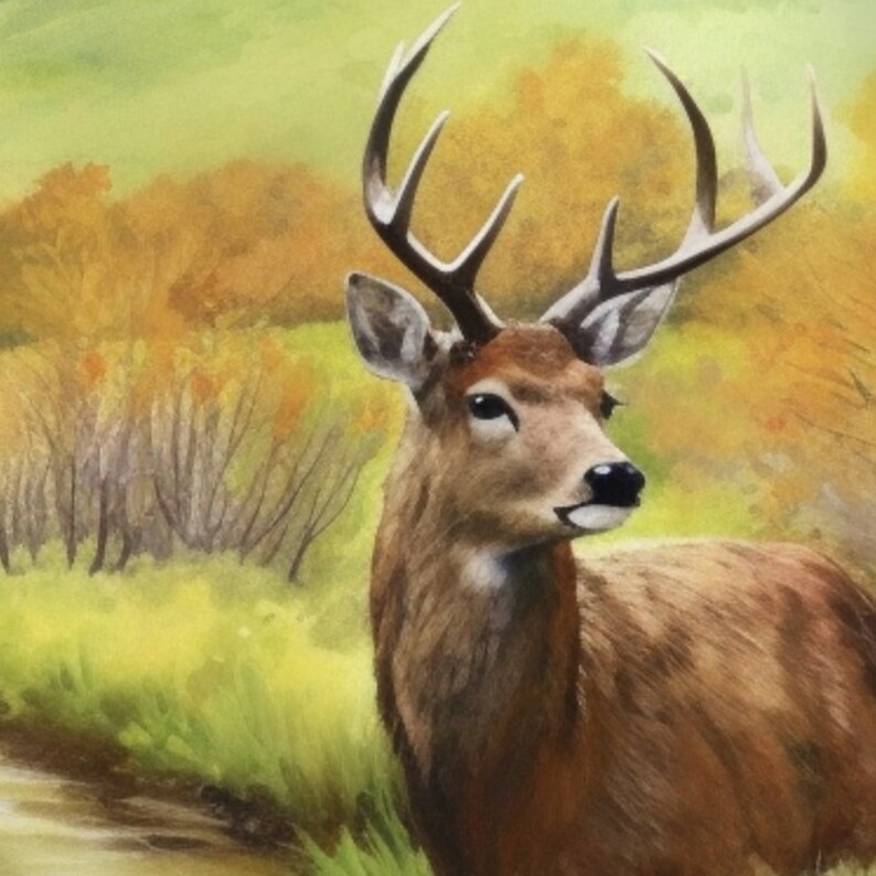 PRINTABLE ART | Mountains, Stream and Buck Deer | Rustic Wilderness ...