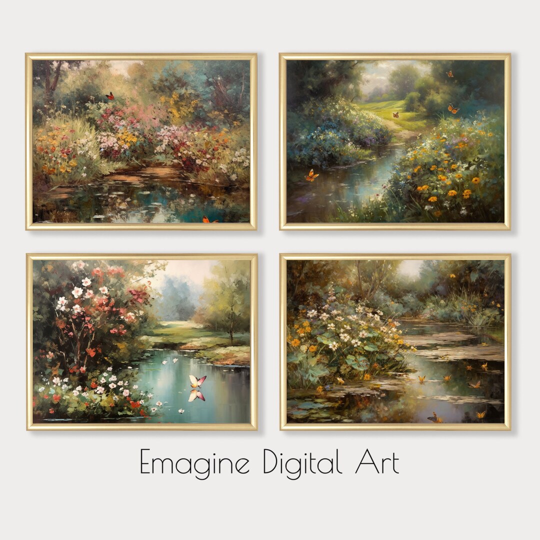 PRINTABLE ART | Set of 4 | Country Stream, Wildflowers, Butterflies ...