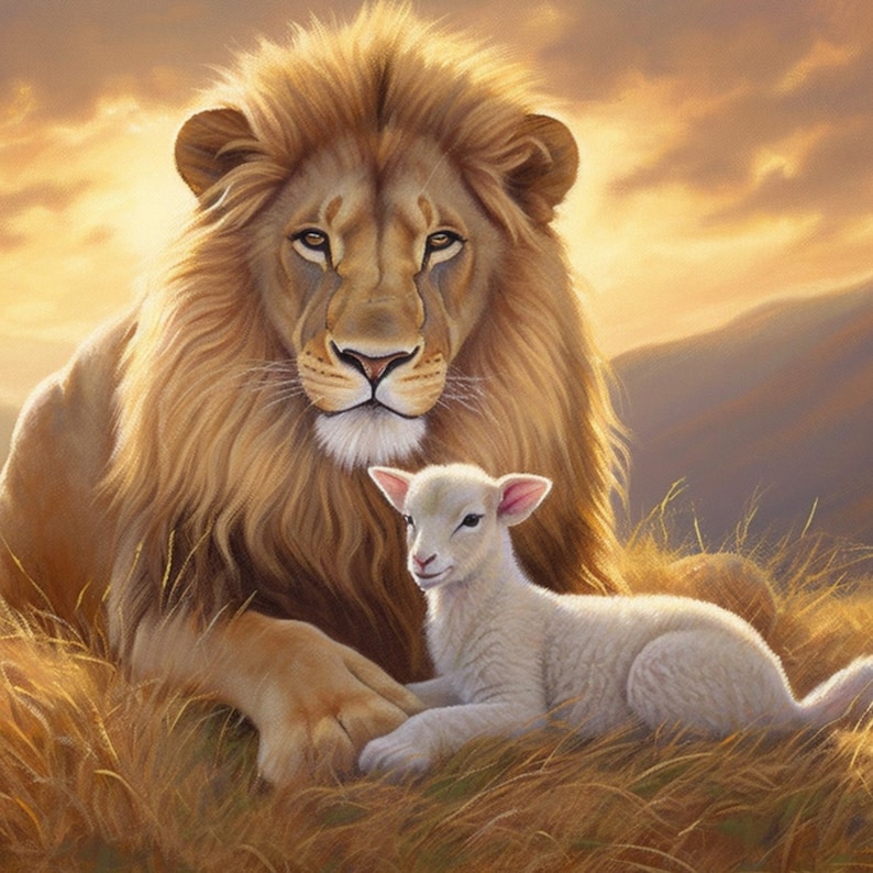 PRINTABLE ART Lion and Lamb Sunrise Harmony Painting - Etsy