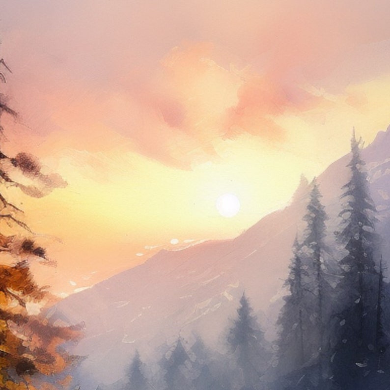 ARTE IMPRIMIBLE / Winter Wilderness River al atardecer / Decoración de ...