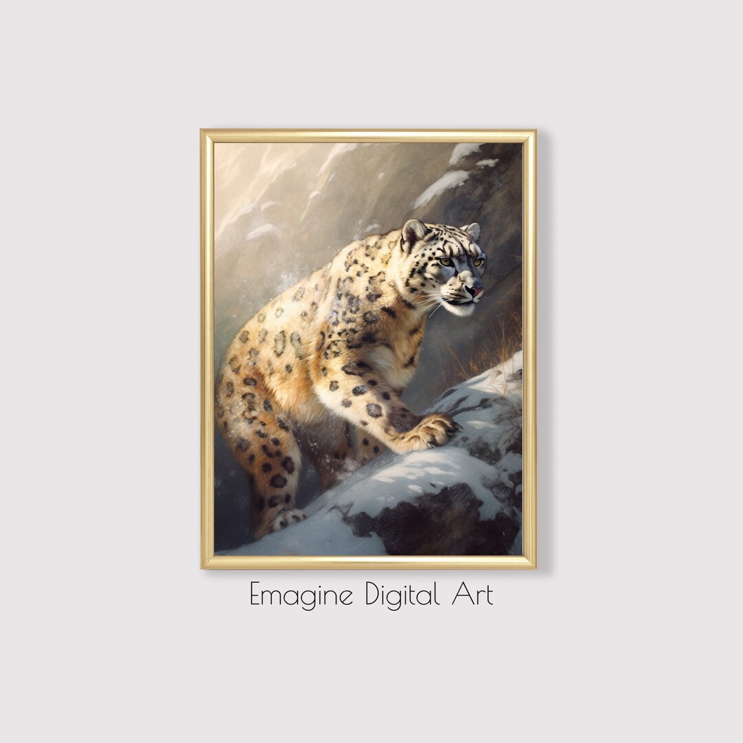 Snow Leopard Painting | Wildlife Art, Mountain Landscape (digital ...
